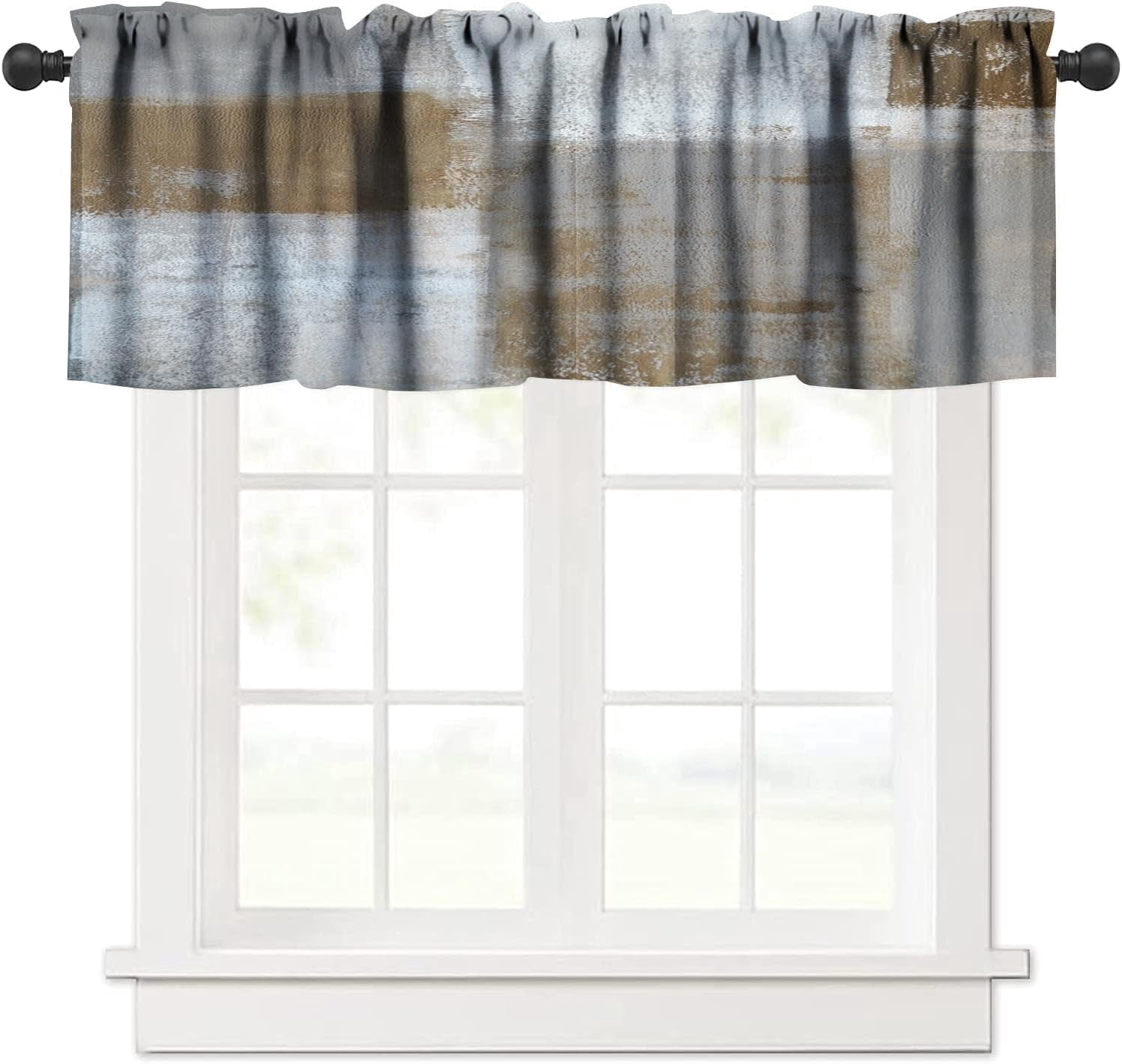 Tan Brown Window Valance Curtains Retro Farmhouse Grey Pattern Short ...