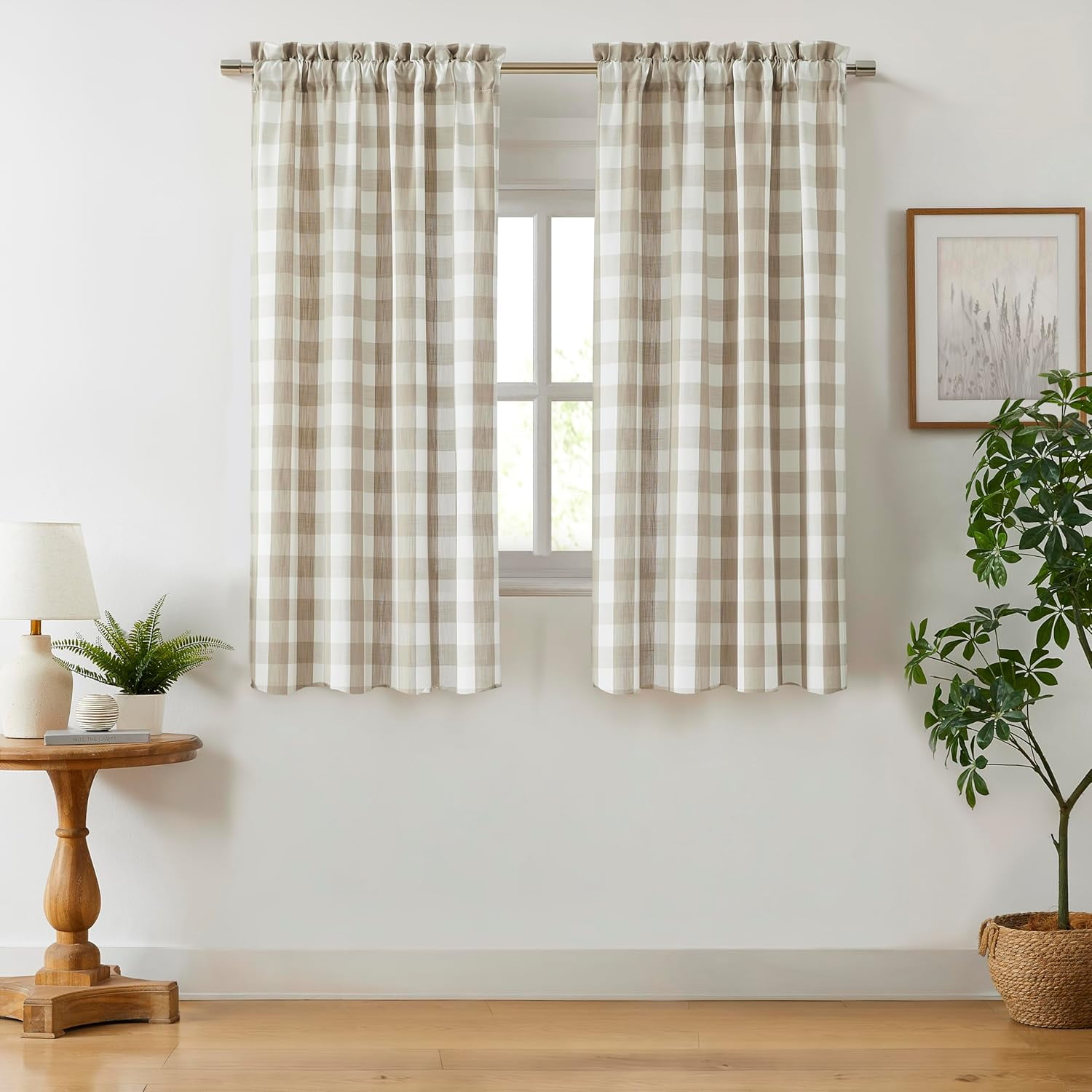 Tan Buffalo Check Window Curtain Panel 54 Inch Long,Beige Buffalo Plaid ...