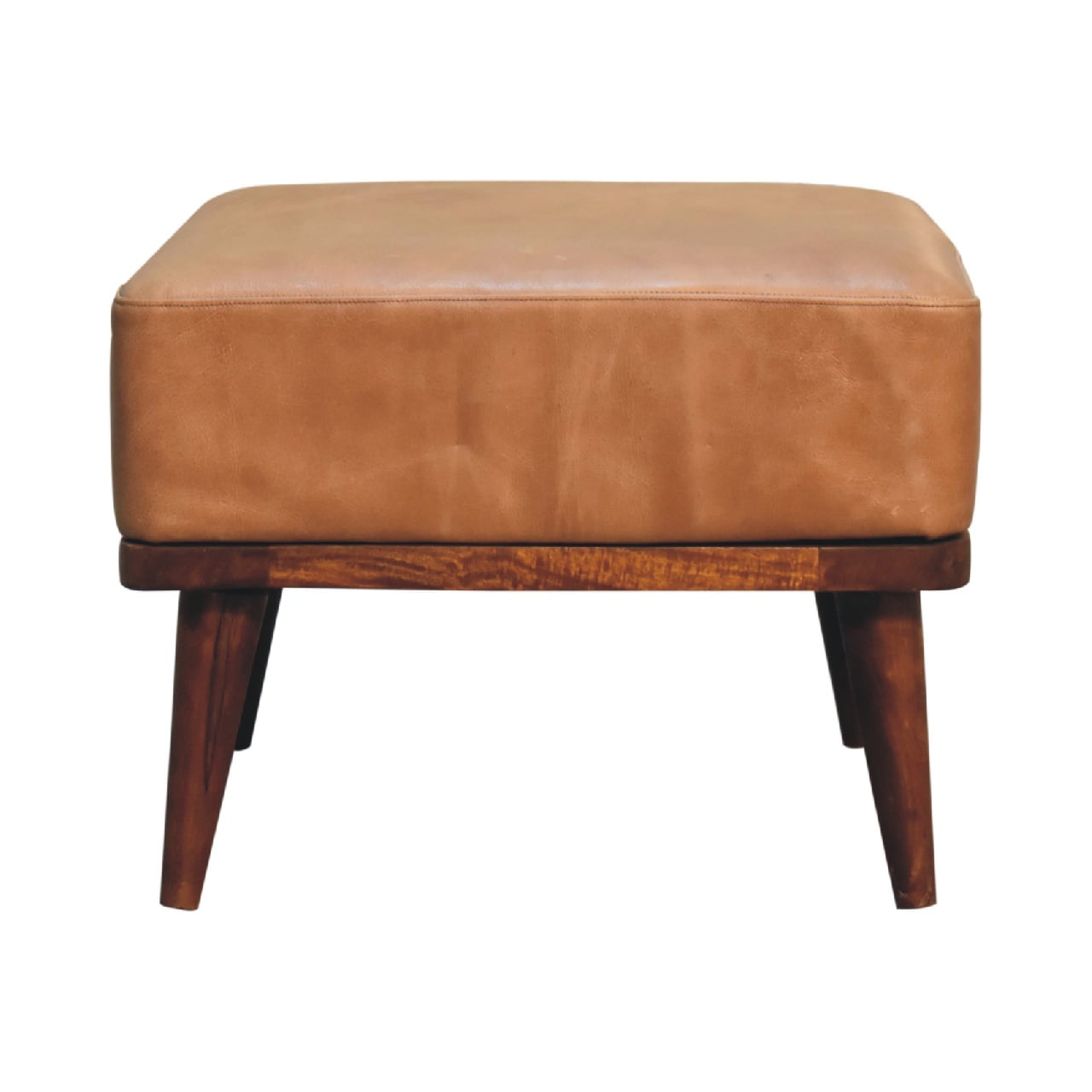 Tan Buffalo Leather Tan Footstool,Chestnut Wood Furniture Bedroom ...