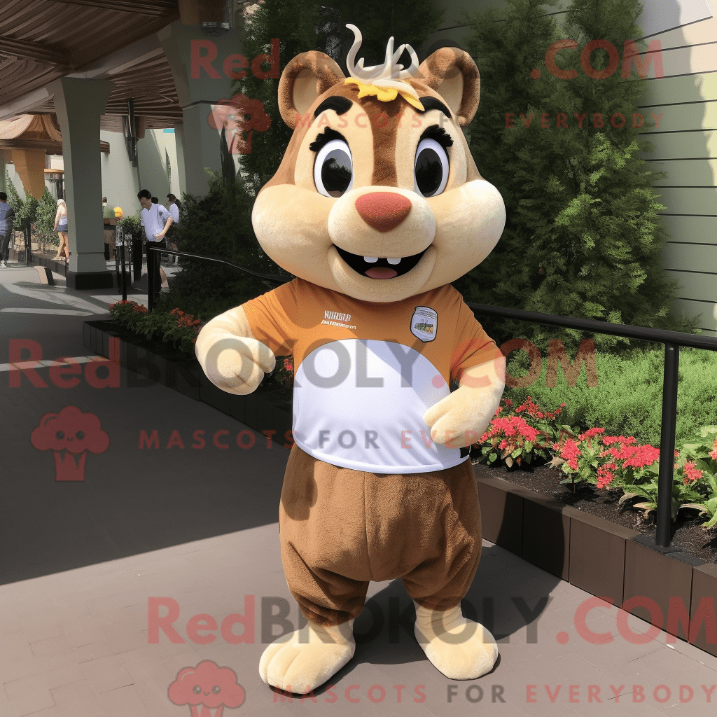 Tan Chipmunk REDBROKOLY mascot costume character dressed with a Running ...