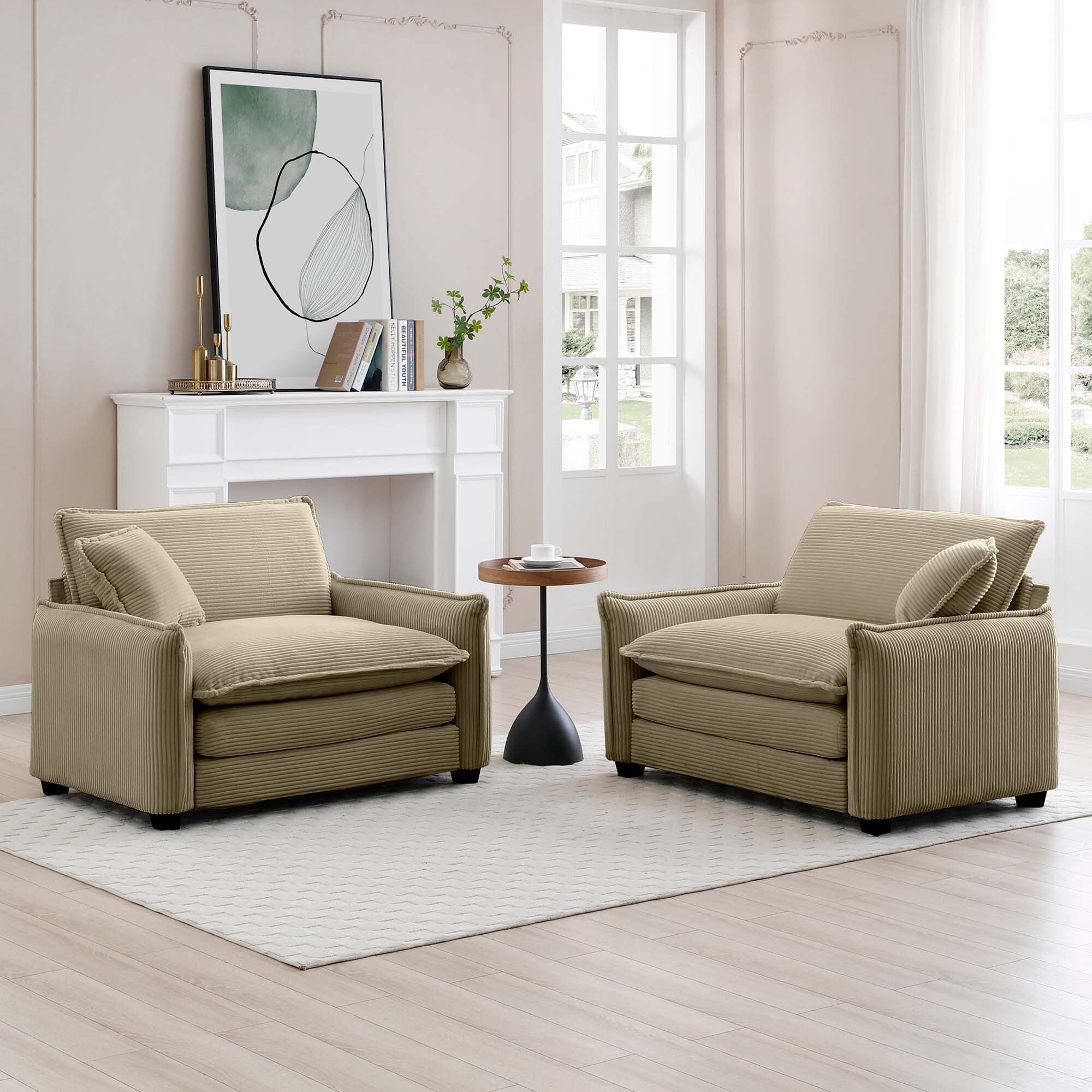 Tan Corduroy,Luxurious And Sophisticated Deep Seated Sofa Set With Two ...