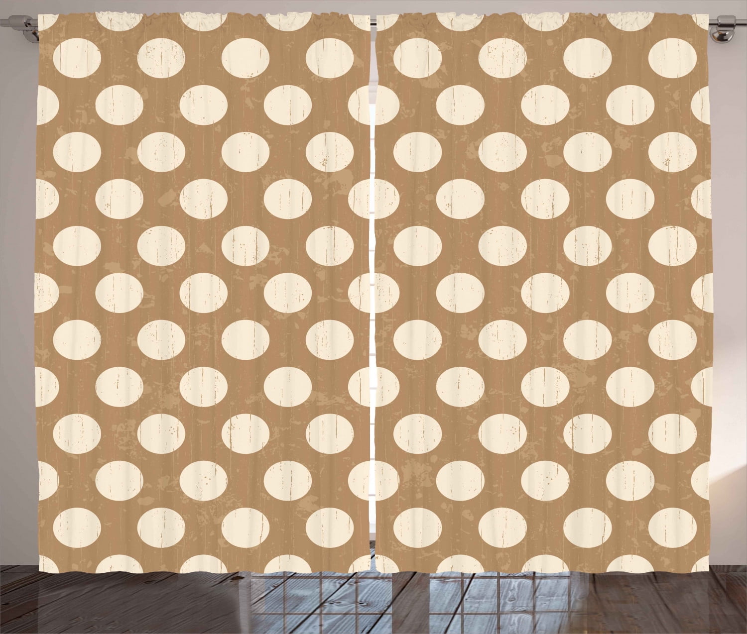 Ambesonne Tan Curtains 2 Panel Set, Big Polka Dots Grungy Old, 108" x ...