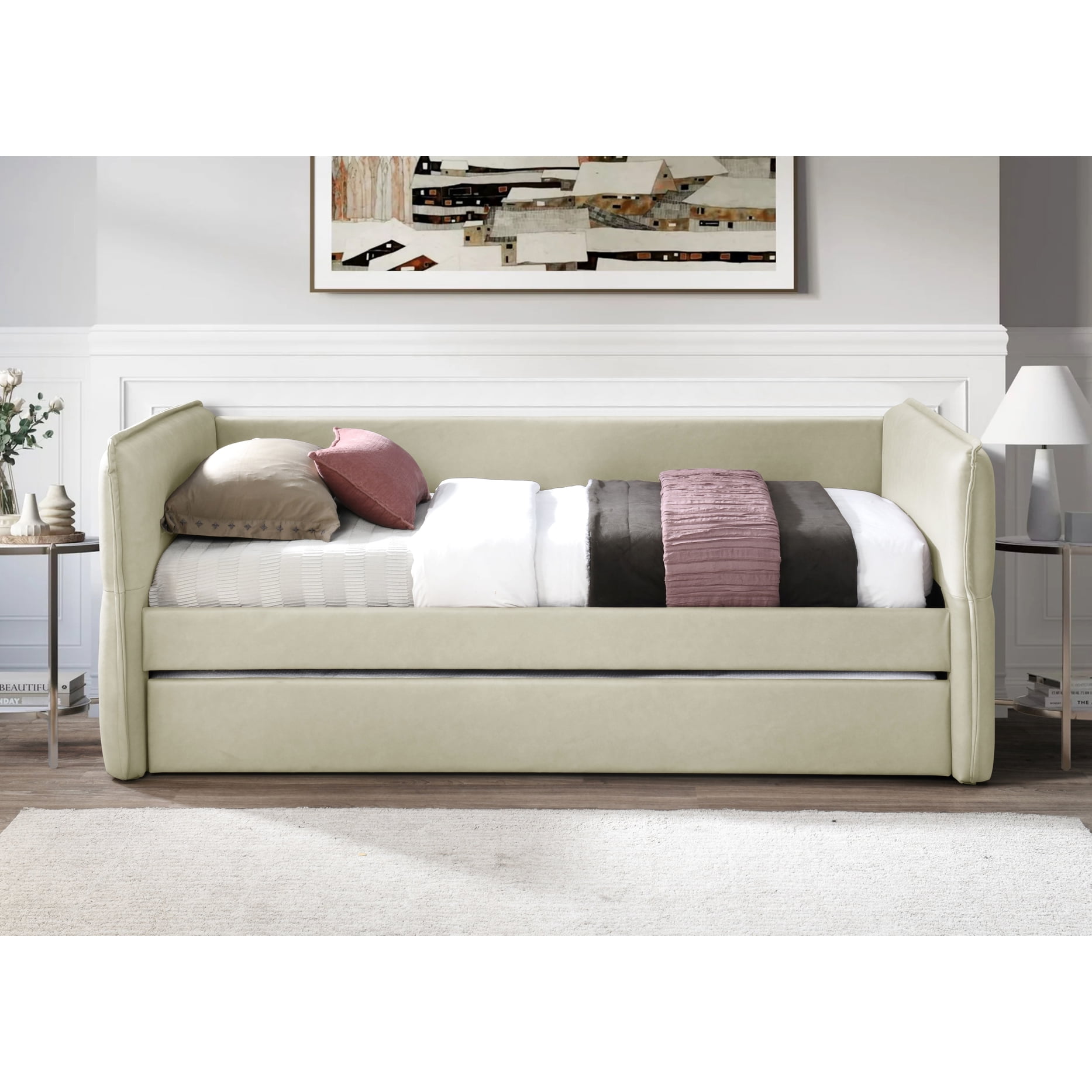 Tan Daybed With Trundle For A Modern Bedroom - Twin Over Twin, 100% ...