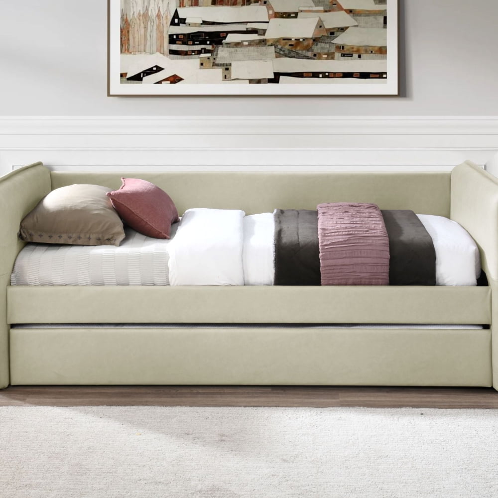 Tan Daybed with Trundle Sleeper Sofa Space-Saving Modern Functional Bed - Walmart.com