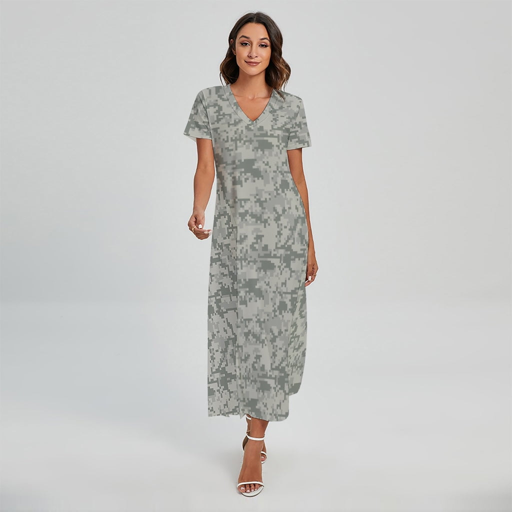 Tan Digital Camo Pattern Printed Short Sleeve Maxi Dress, Camo ...
