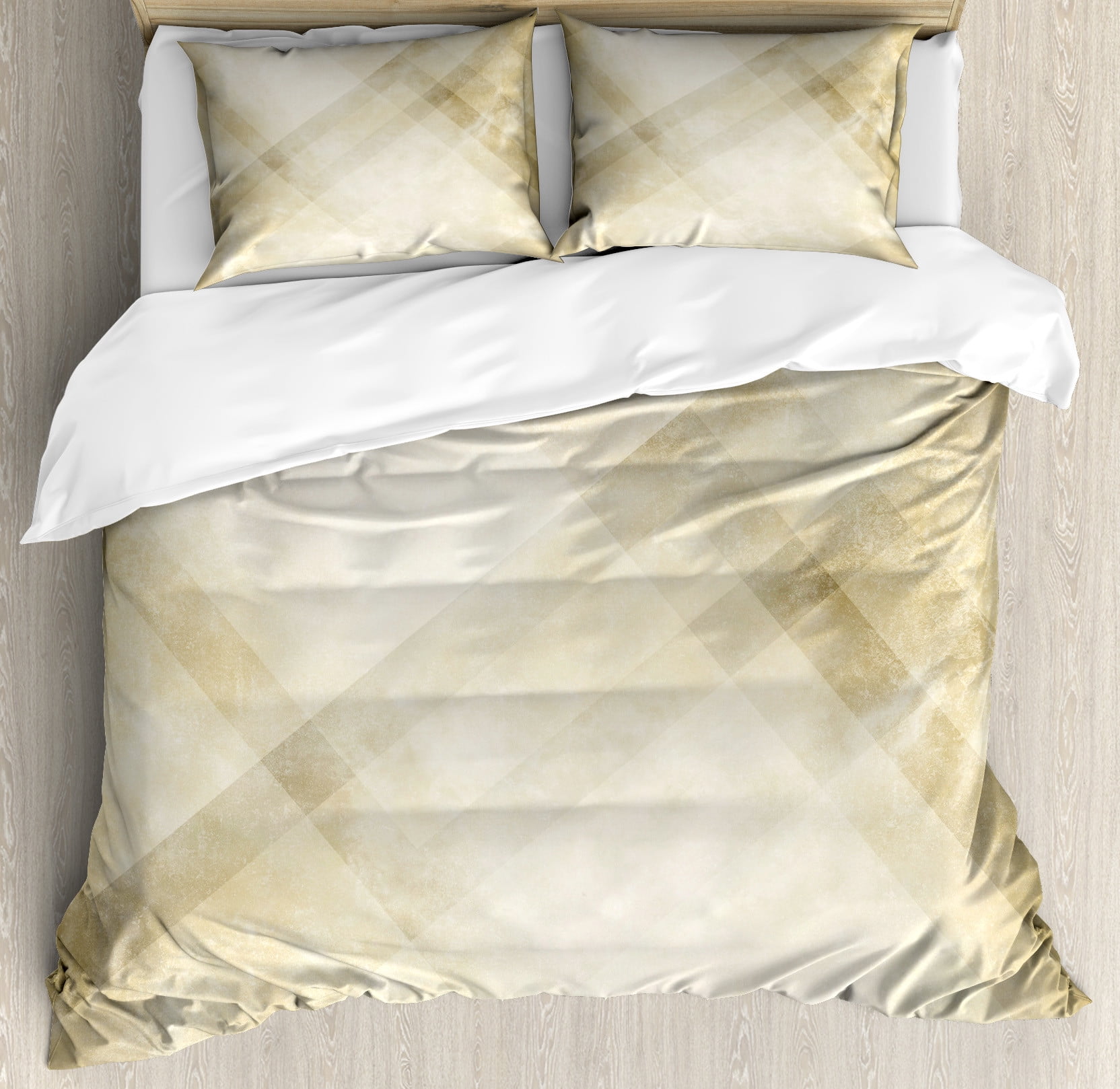 Tan Duvet Cover Set, Striped Vintage Faded Squares and Angled Lines ...