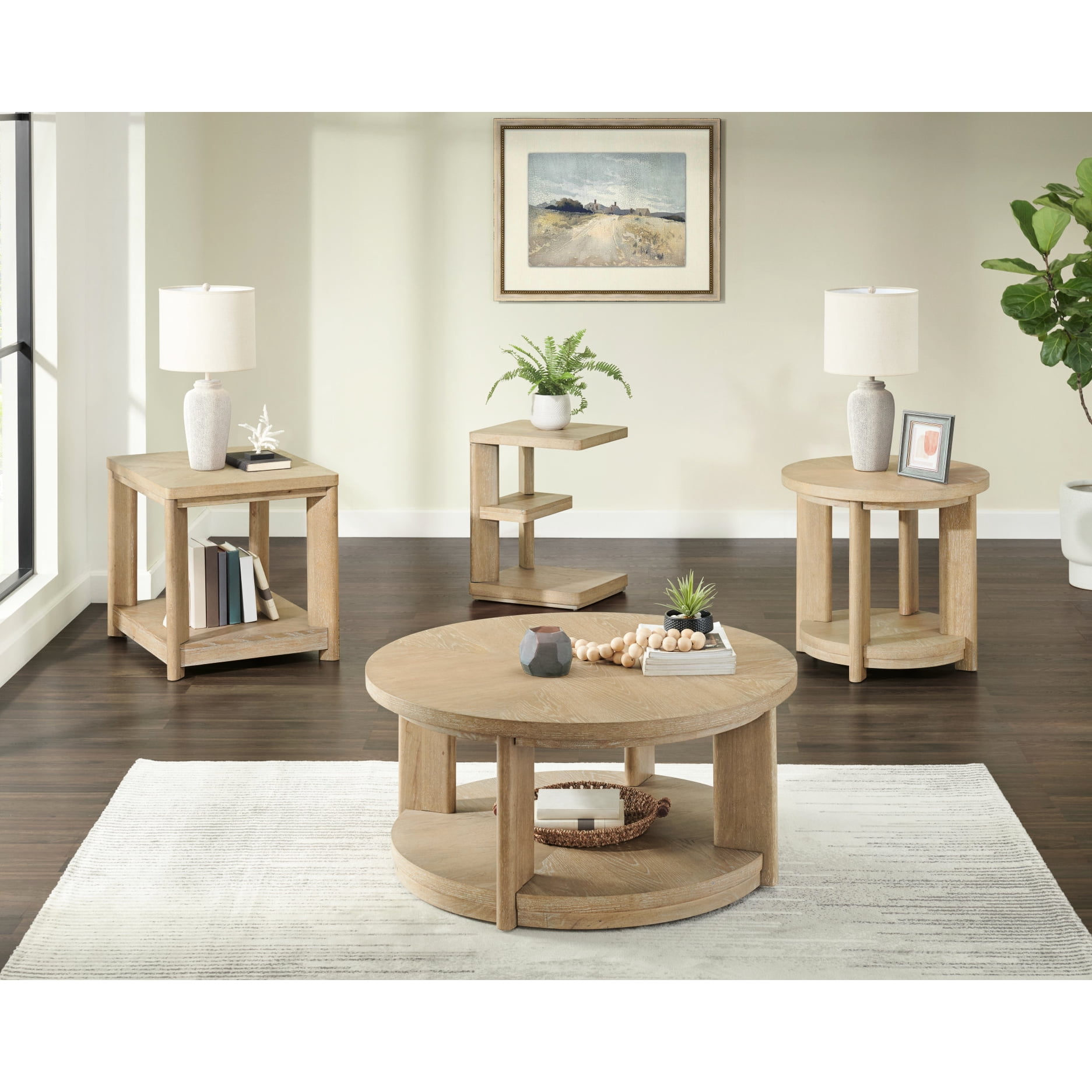 Tan End Table Made Of Solid Wood, 23"x28"x24", Contemporary Design For ...