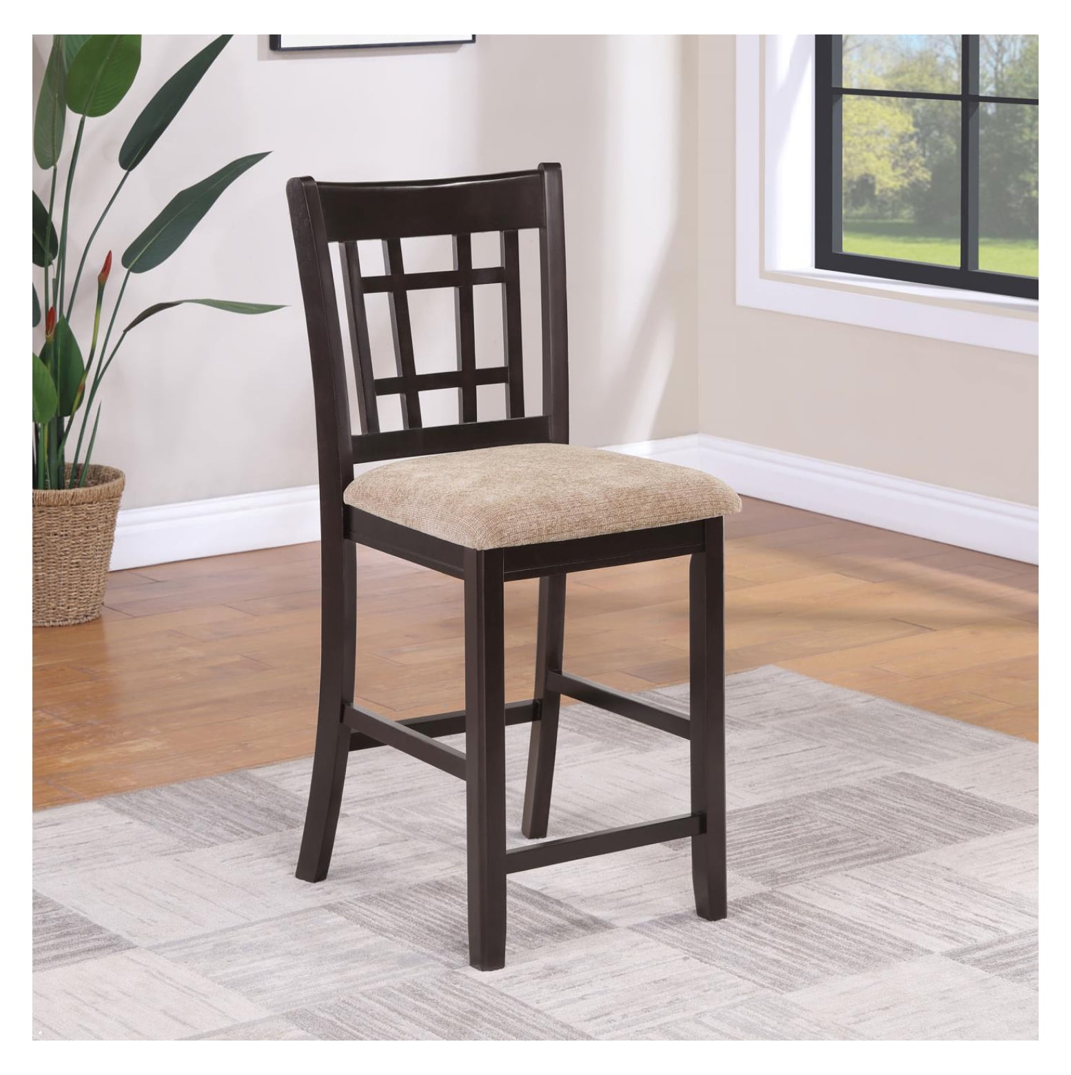 Tan and Espresso Lattice Back Counter Height Stools (Set of 2) Solid ...