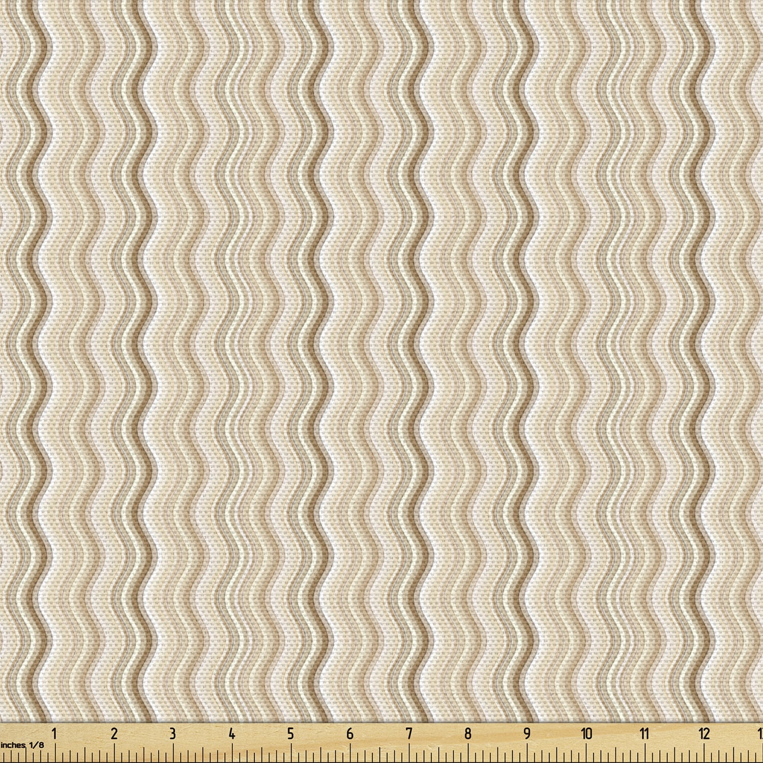 Ambesonne Tan Fabric by the Yard Upholstery, Wavy Lines Vertical Swirl ...