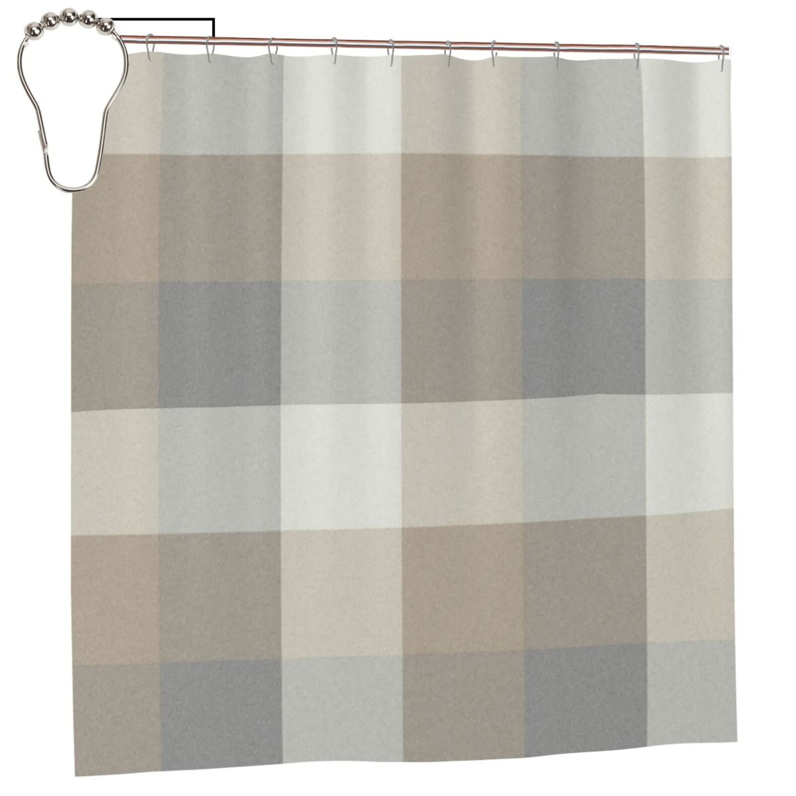 Tan, Gray, And Ivory Plaid Shower Curtain,Waterproof Polyester Fabric ...