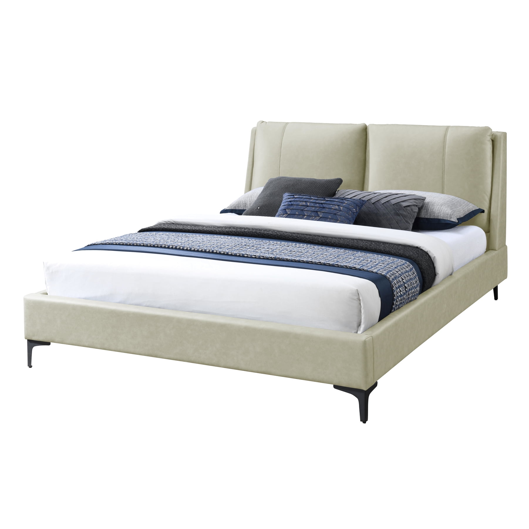 Tan King Bed With 100% Upholstery And Sleek Lines Upholstered Bed ...