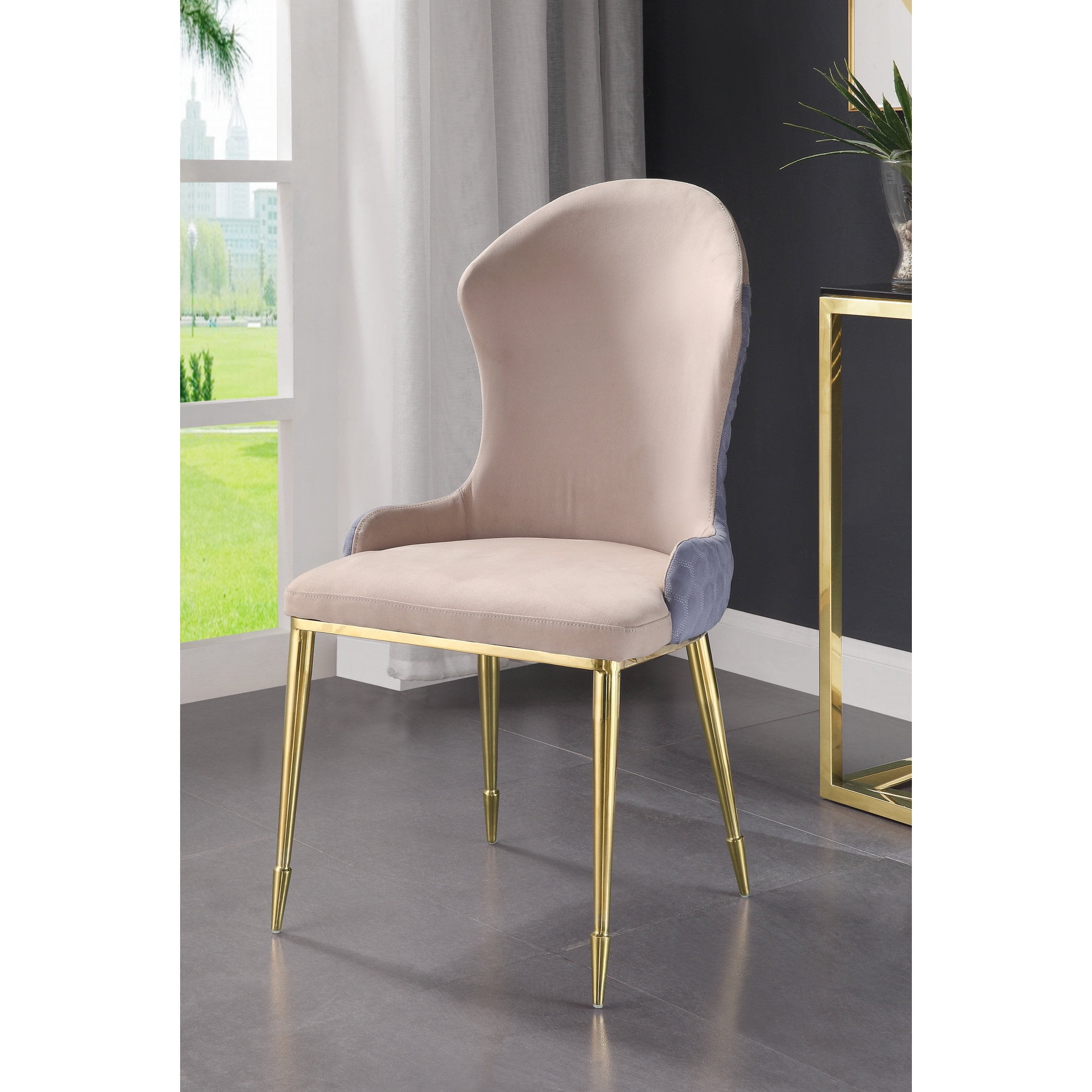 Tan & Lavender Fabric - Padded Comfort & Gold Legs - Dining Space ...