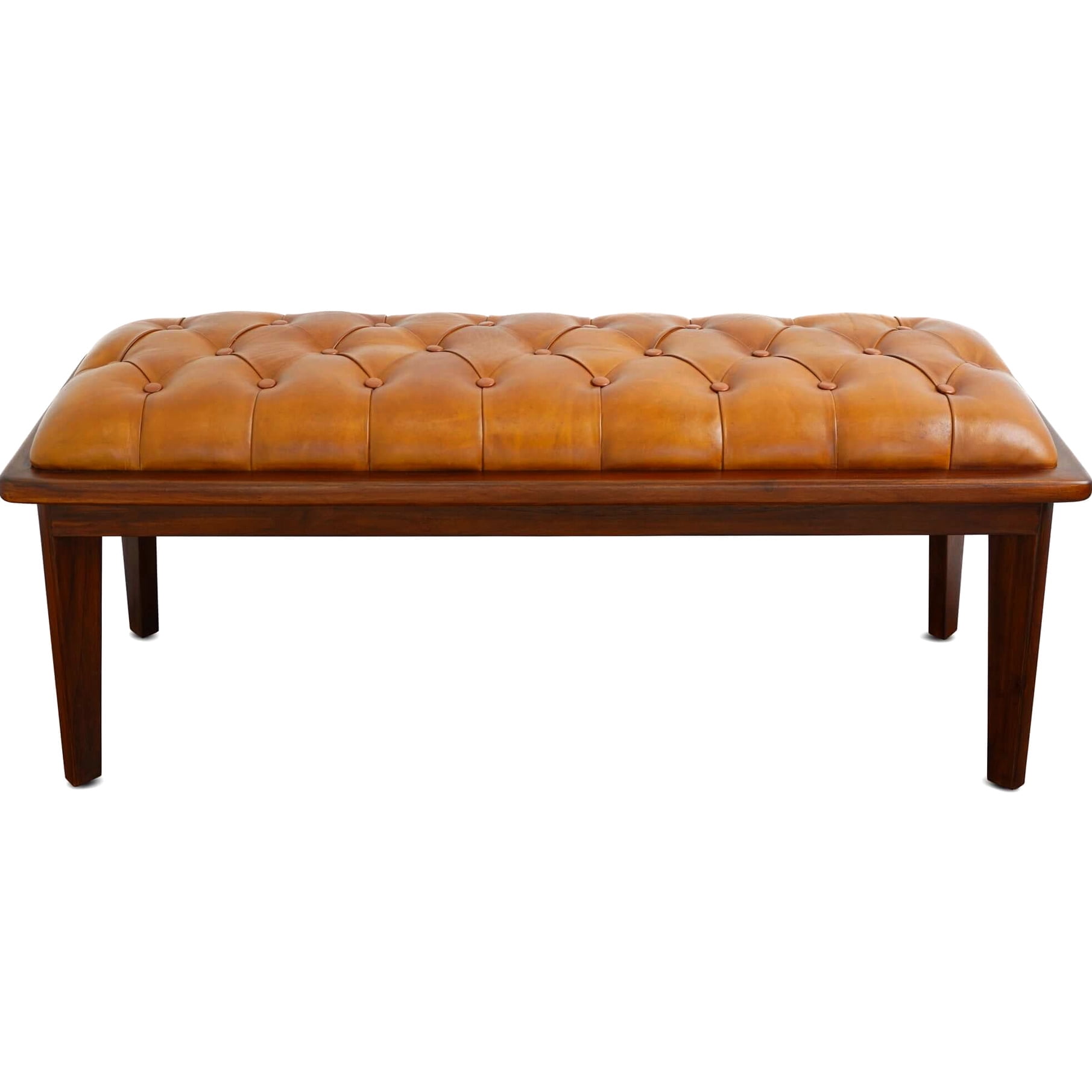 Tan Leather Accent Bench With Buttons - Mid-century Modern Touch Solid ...