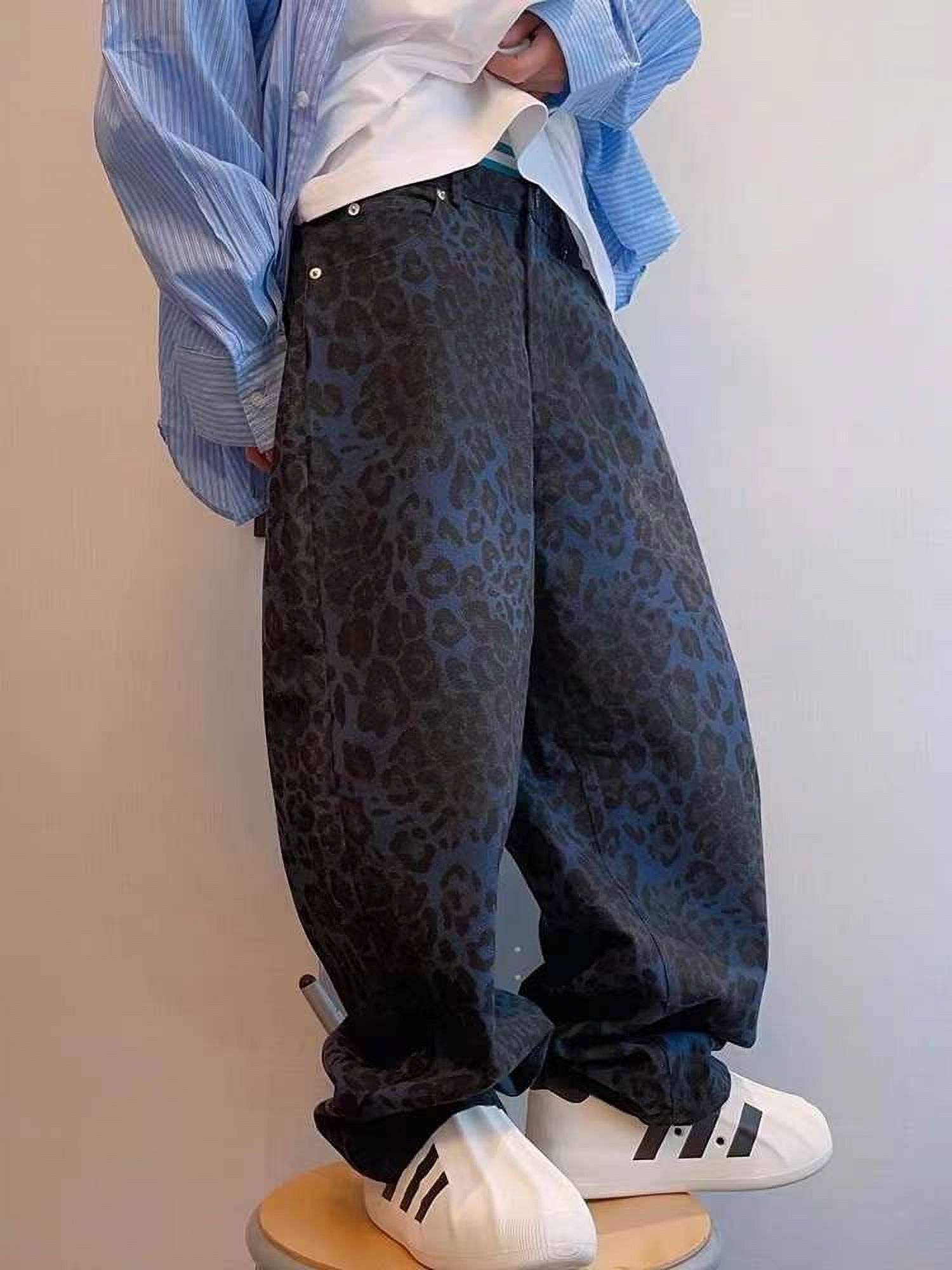 Tan Leopard Jeans Men Denim Pants Male Oversize Wide Leg Trousers ...