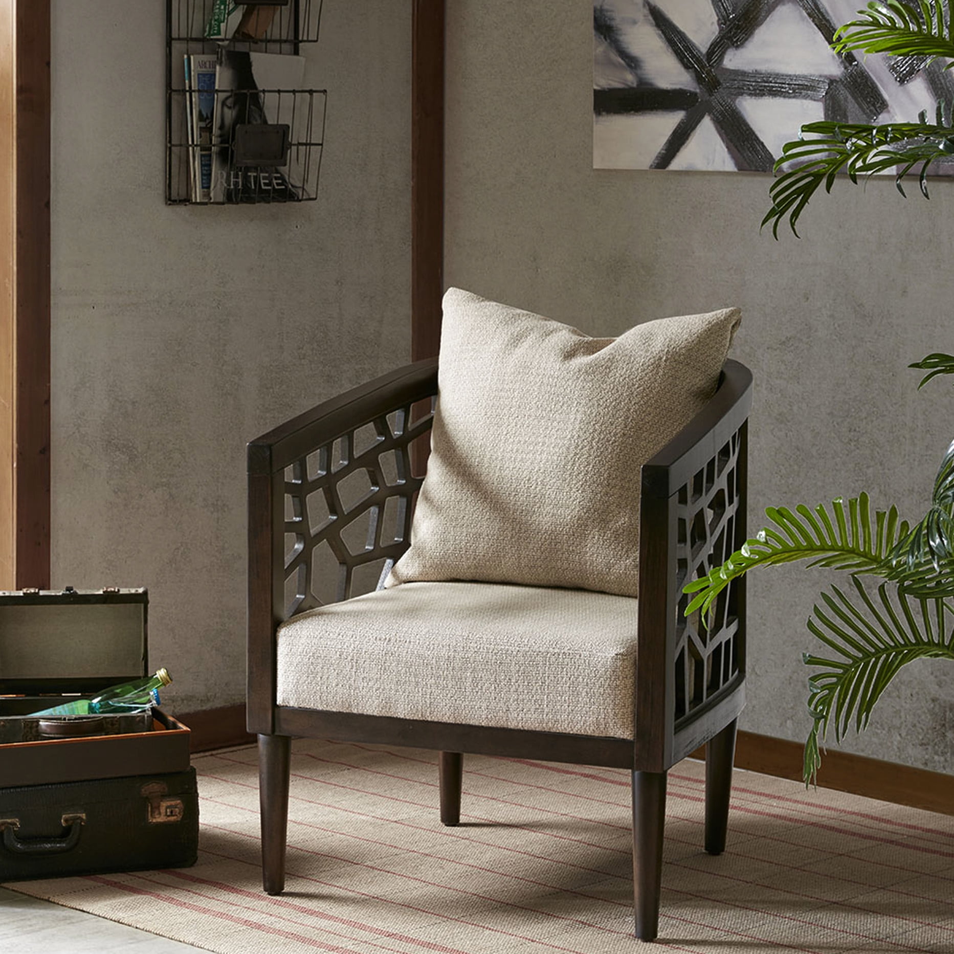 Tan Lounge Chair | Enhances Home's Visual Appeal | Burnt Walnut Finish ...