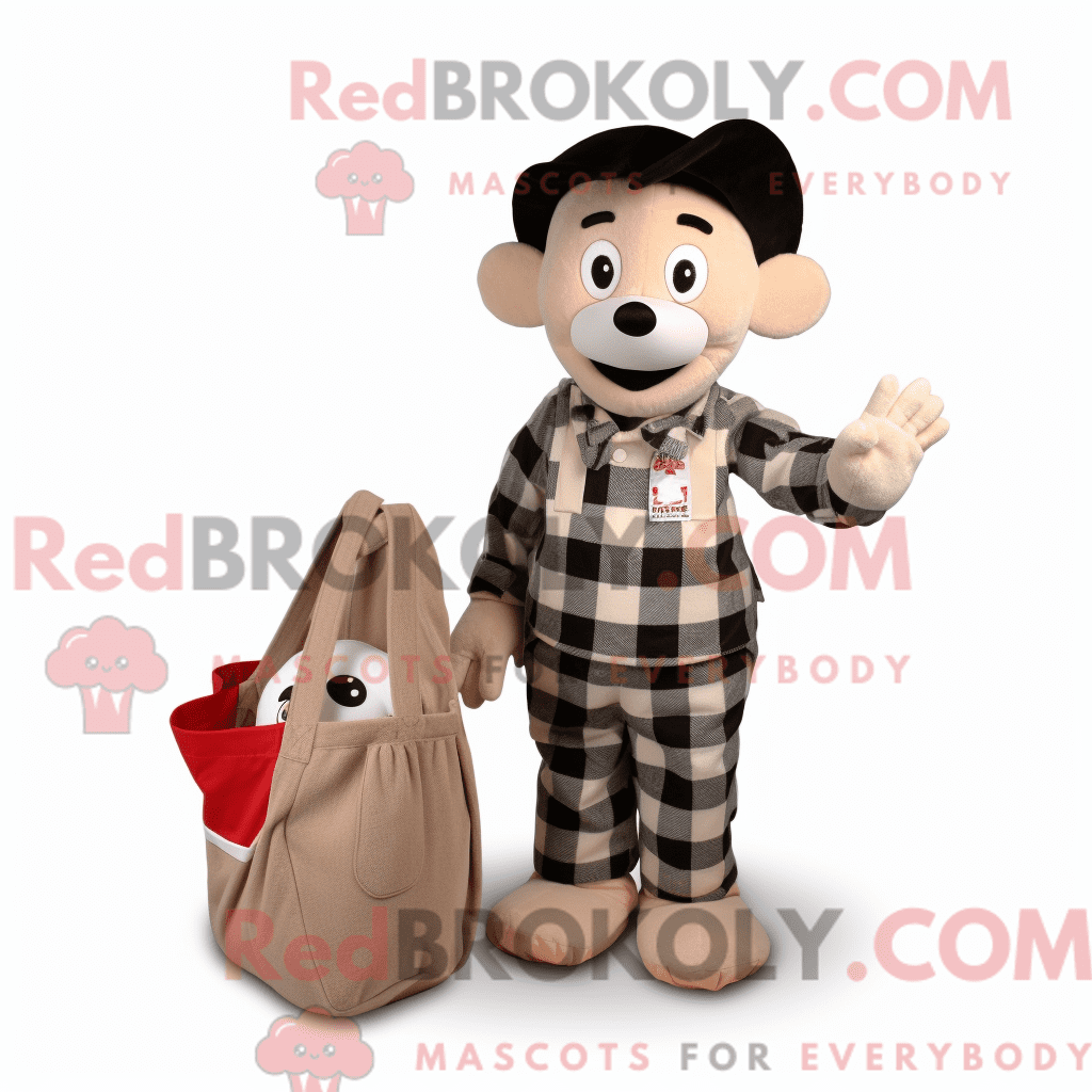 Tan Mime REDBROKOLY mascot costume character dressed with a Flannel ...