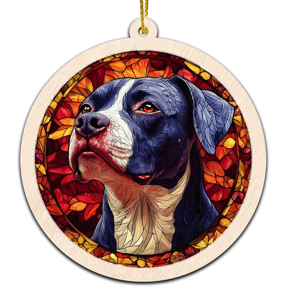 Tan Pitbull Stained Glass Suncatcher Ornament – Holiday Ornament with ...
