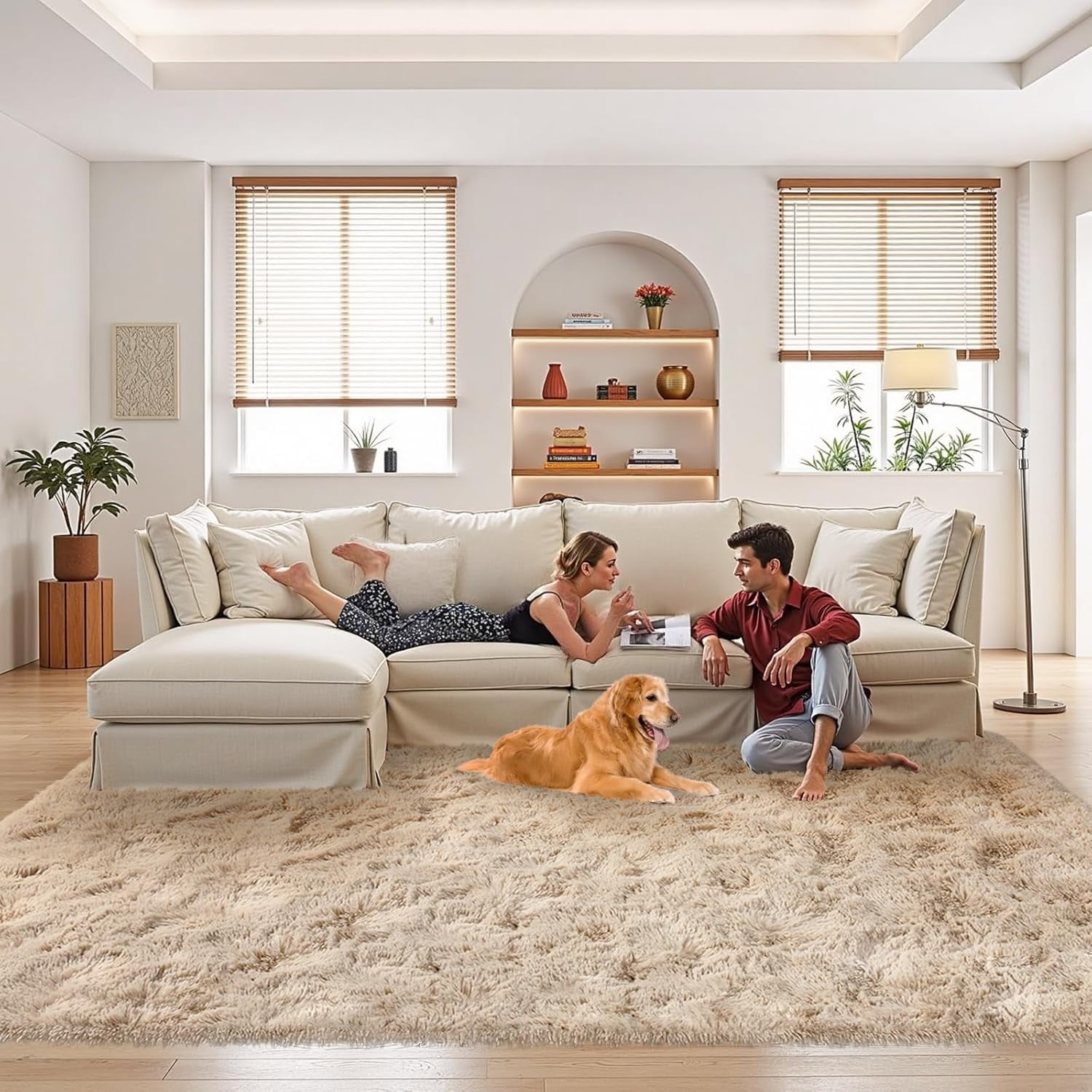 Tan Rugs for Bedroom Living Room, 4x6 Feet Fluffy Plush Area Rug, Non ...