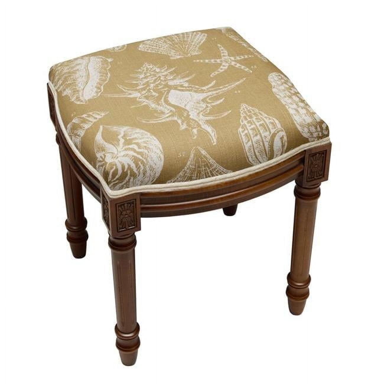 Tan Seashells Upholstered Wooden Vanity Stool, Wood Stain - Walmart.com