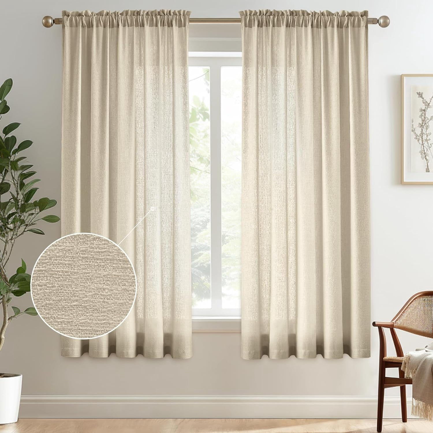 Tan Semi Sheer Curtains 72 Inches Long for Bedroom, Living Room ...