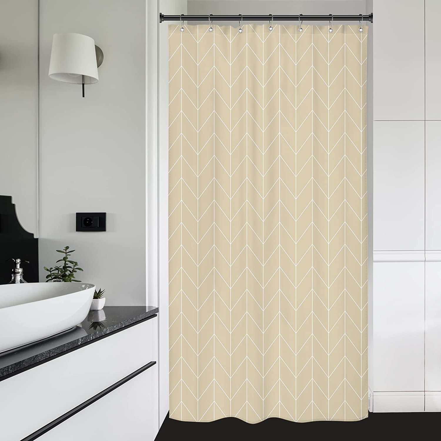 Walmart Tan Taupe Geometric Herringbone Shower Curtain, Stall Size ...