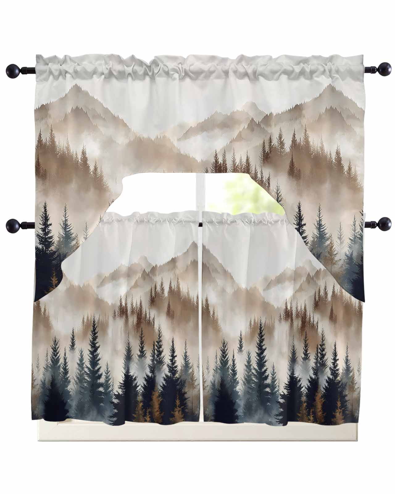 Tan Trees Forest Kitchen Curtains Sets 24 Inch Length with Valance ...