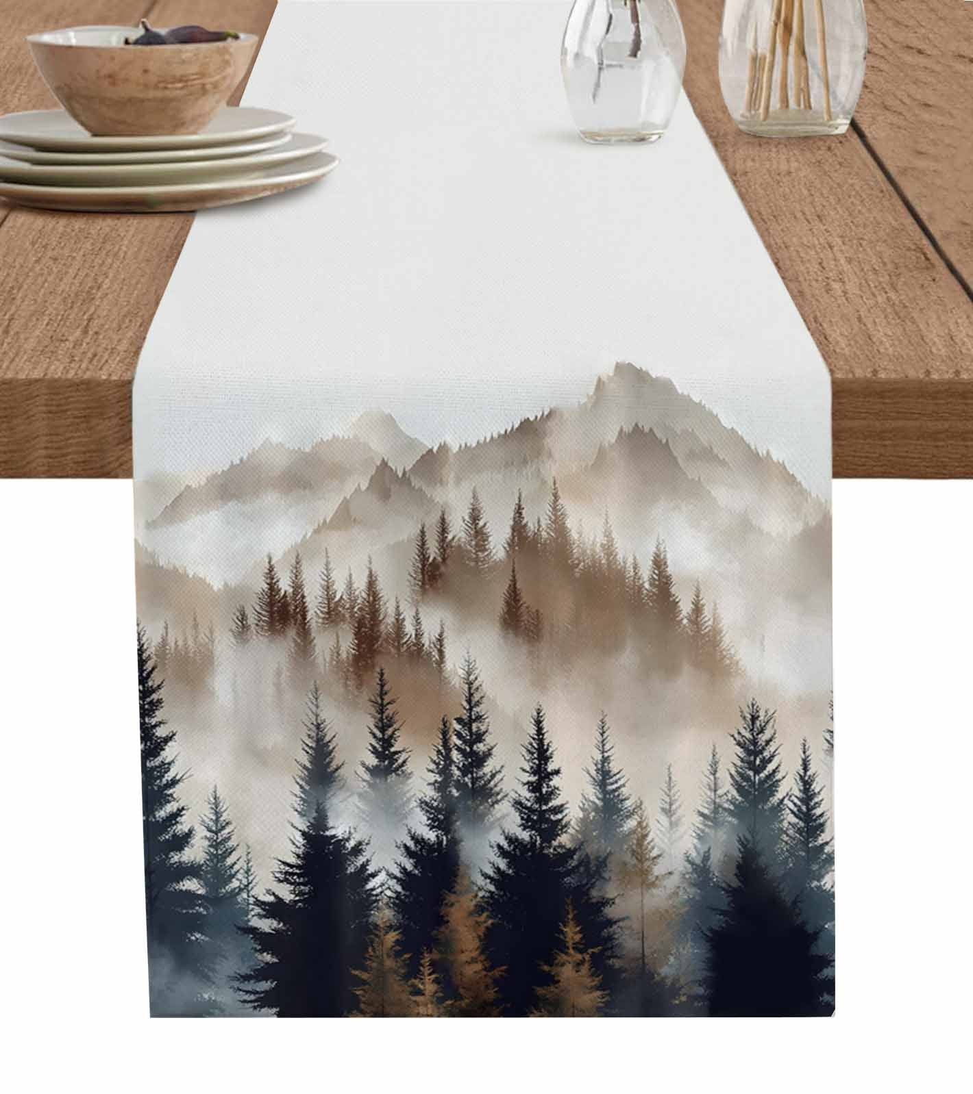 Tan Trees Forest Table Runner 70 Inches, Mountain Woods Natural Scenery ...