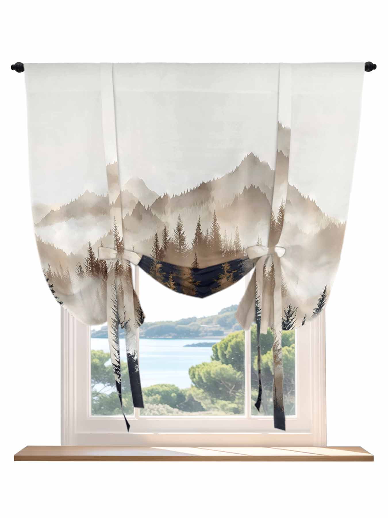 Tan Trees Forest Tie Up Curtains for Windows 45 Inch Length Balloon ...