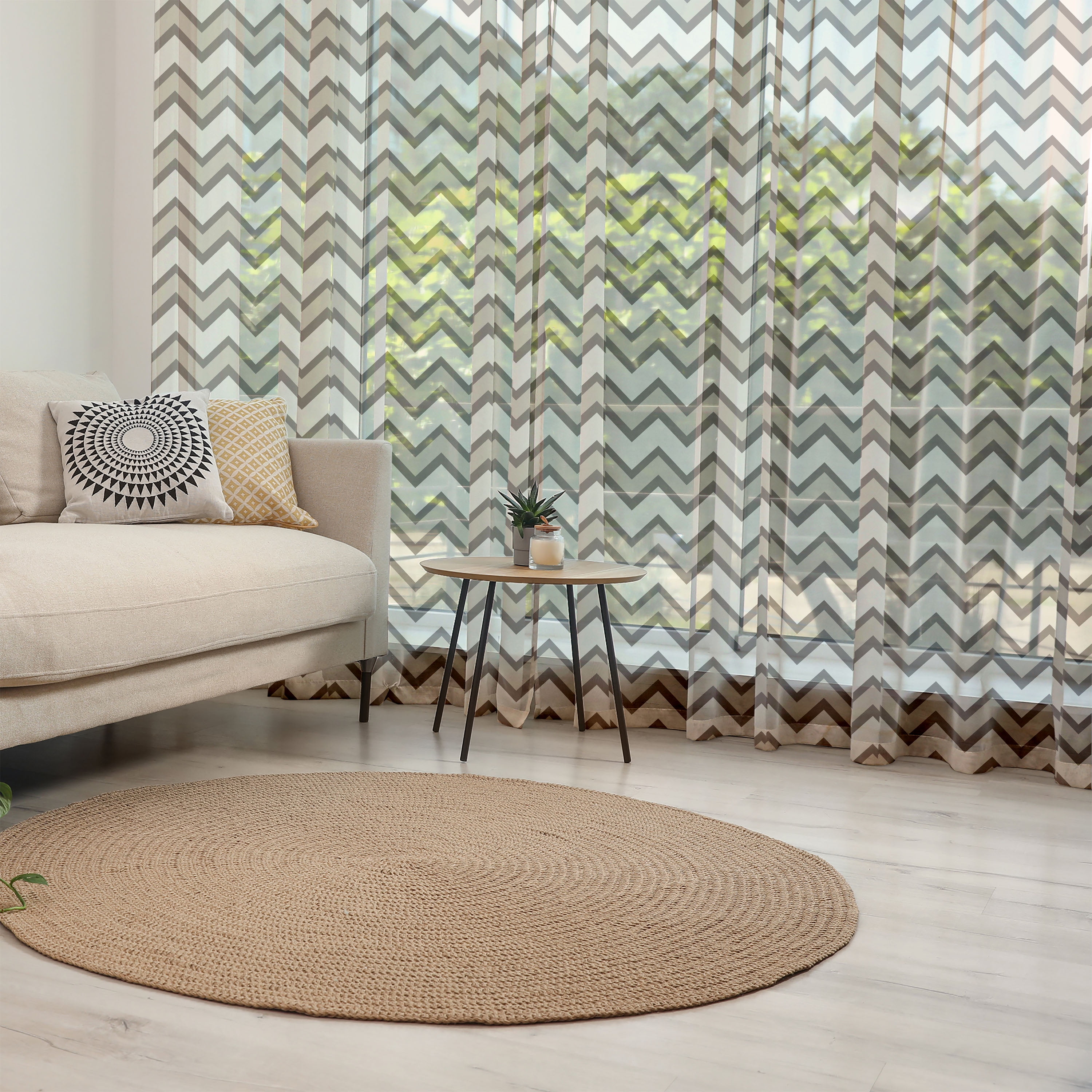Tan Tulle Curtains with Rod Pocket, Classic and Chevron Zigzag Pattern ...