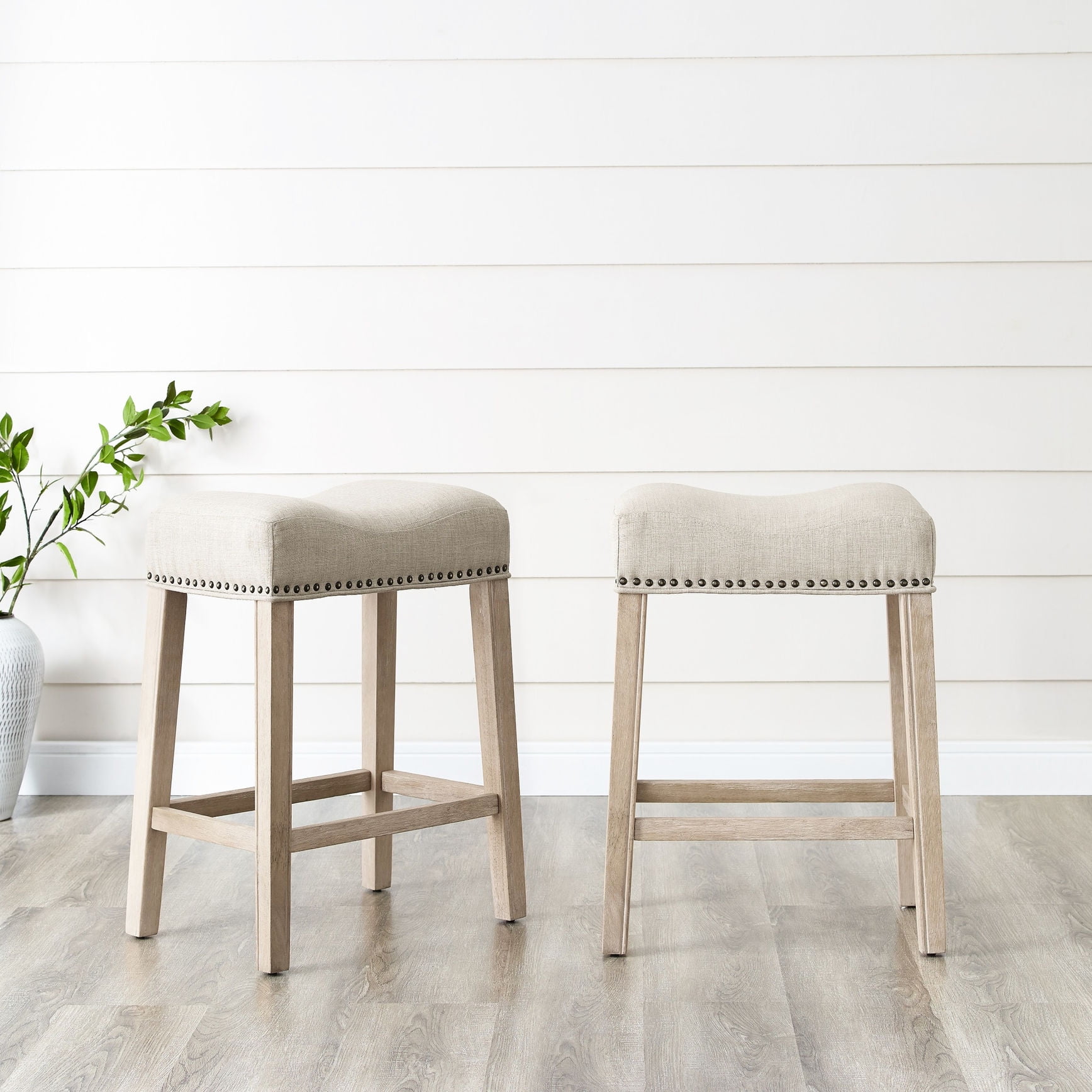 Tan Upholstered Stools with Contemporary Design - For Home Countertops ...