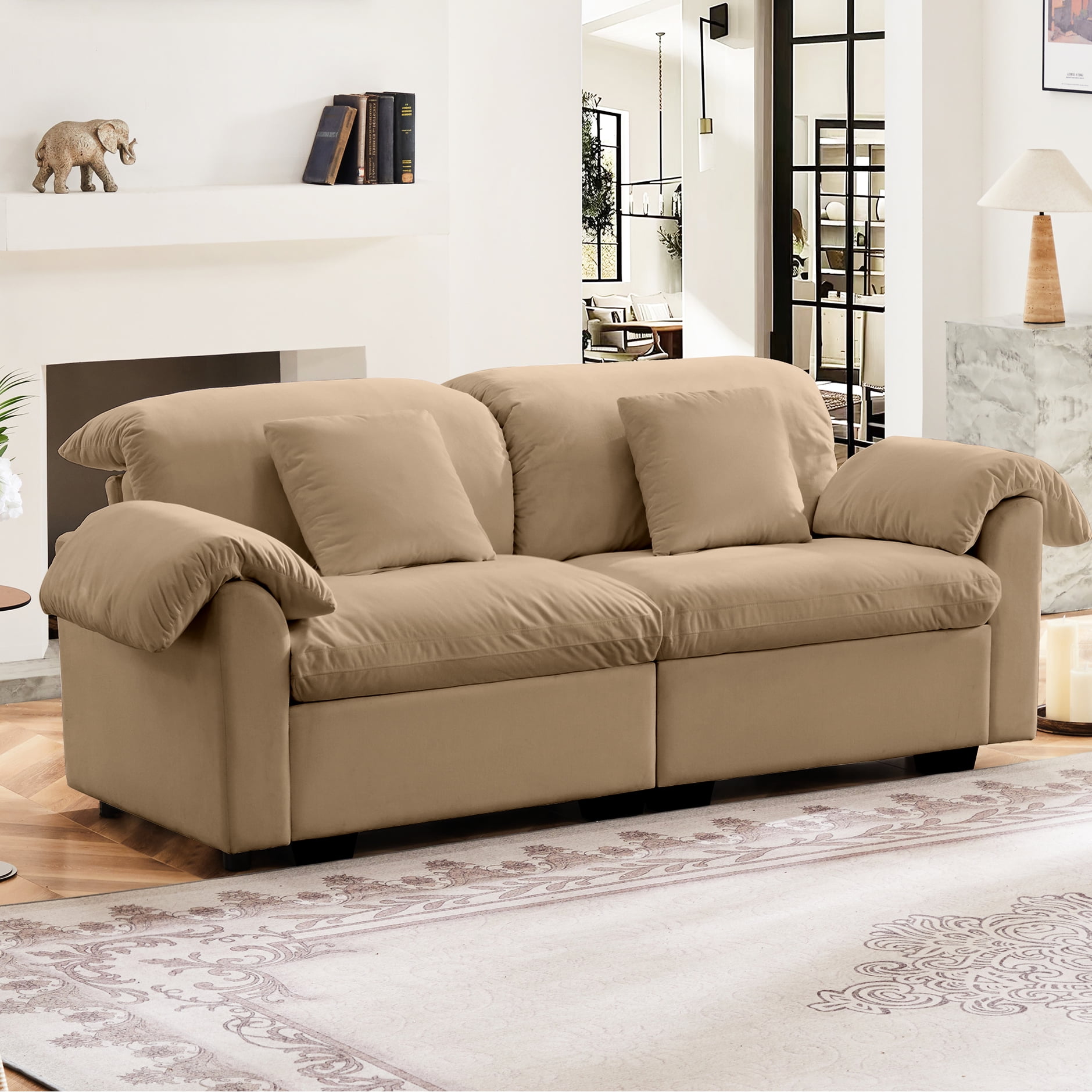 Tan Velvet Couch For Living Room With Relaxing And Storage Areas 2 In ...
