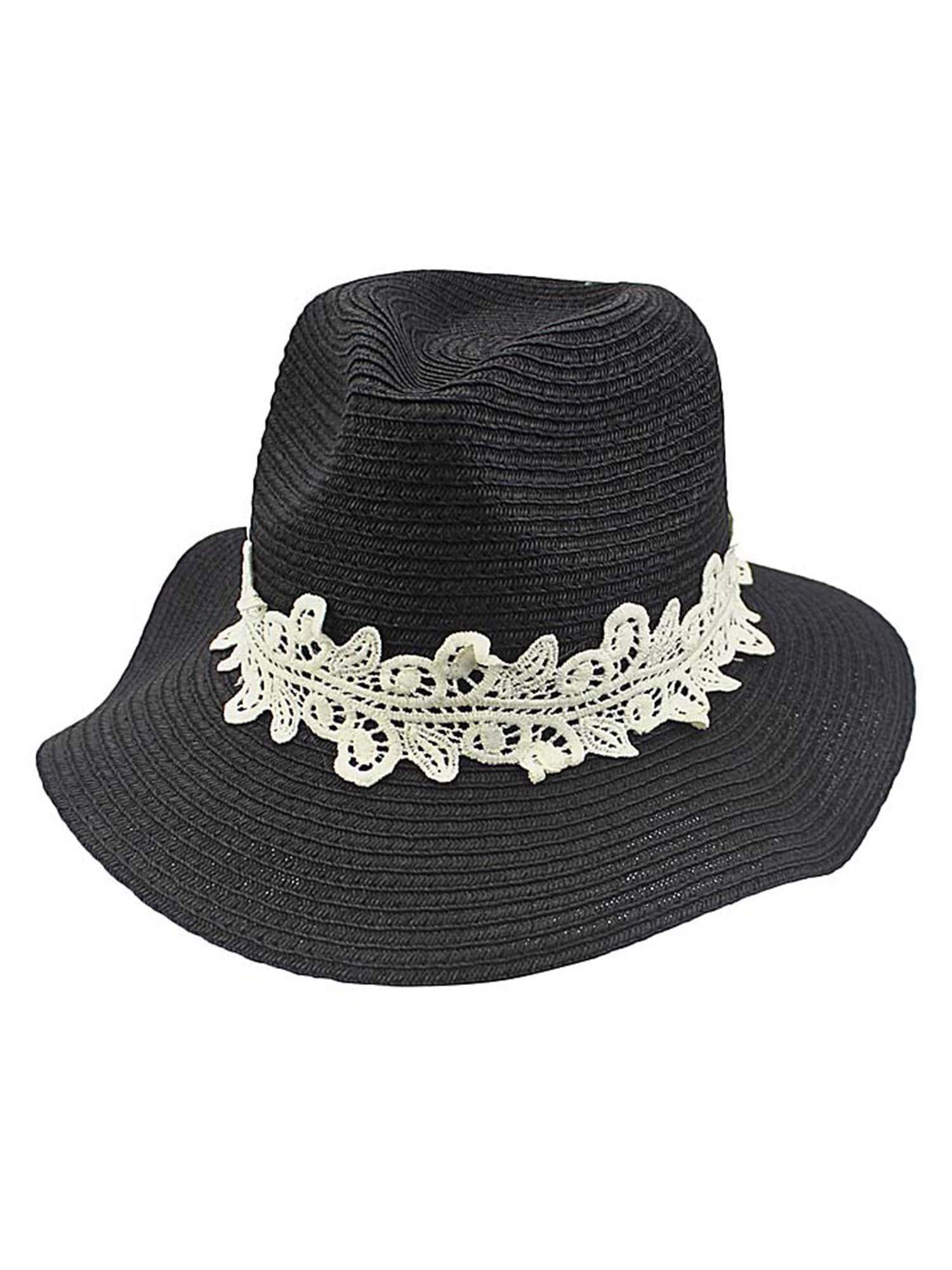 Tan Woven Straw Panama Hat With Lace Hat Band - Walmart.com
