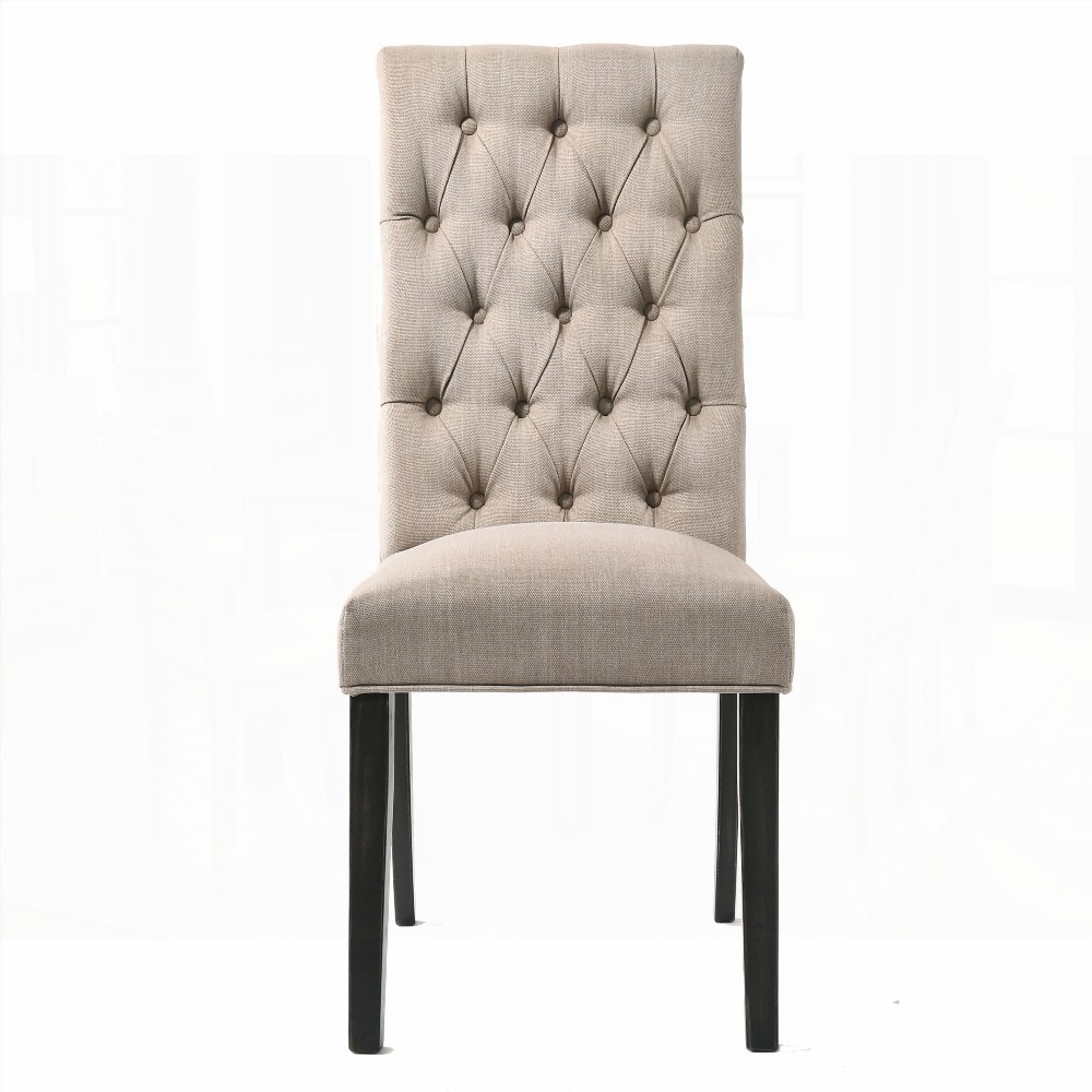 Tan and Vintage Black Tufted Parson Chairs (Set of 2) - Solid Wood ...