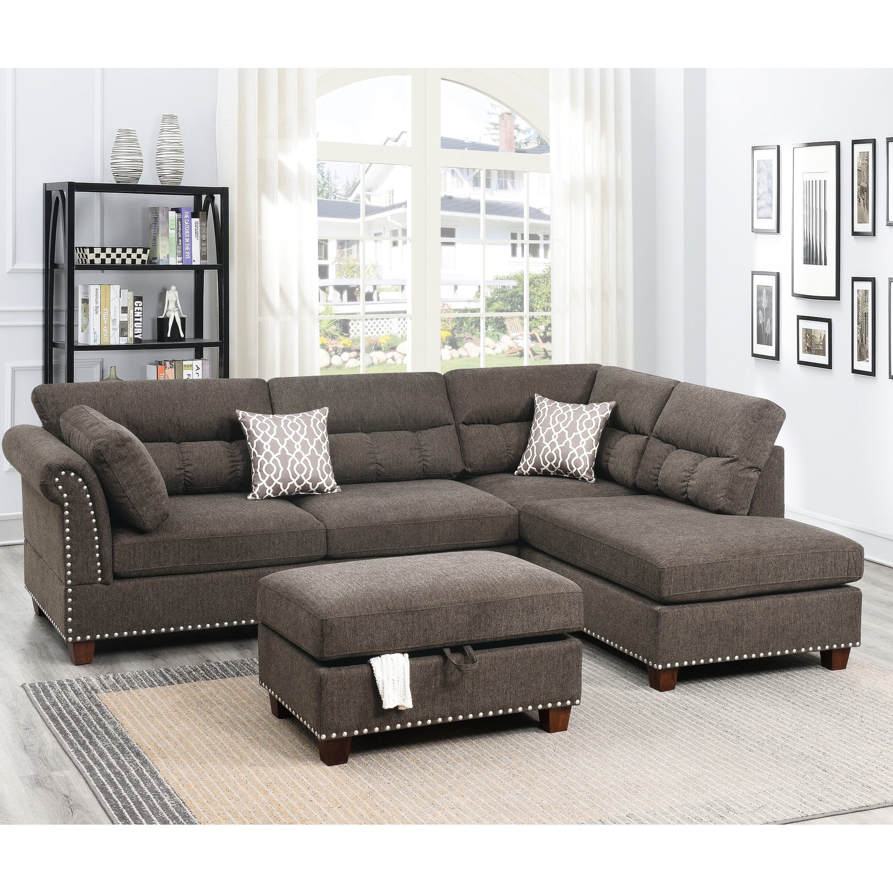Tan color sofa sectional / For modern living rooms / Reversible chaise ...