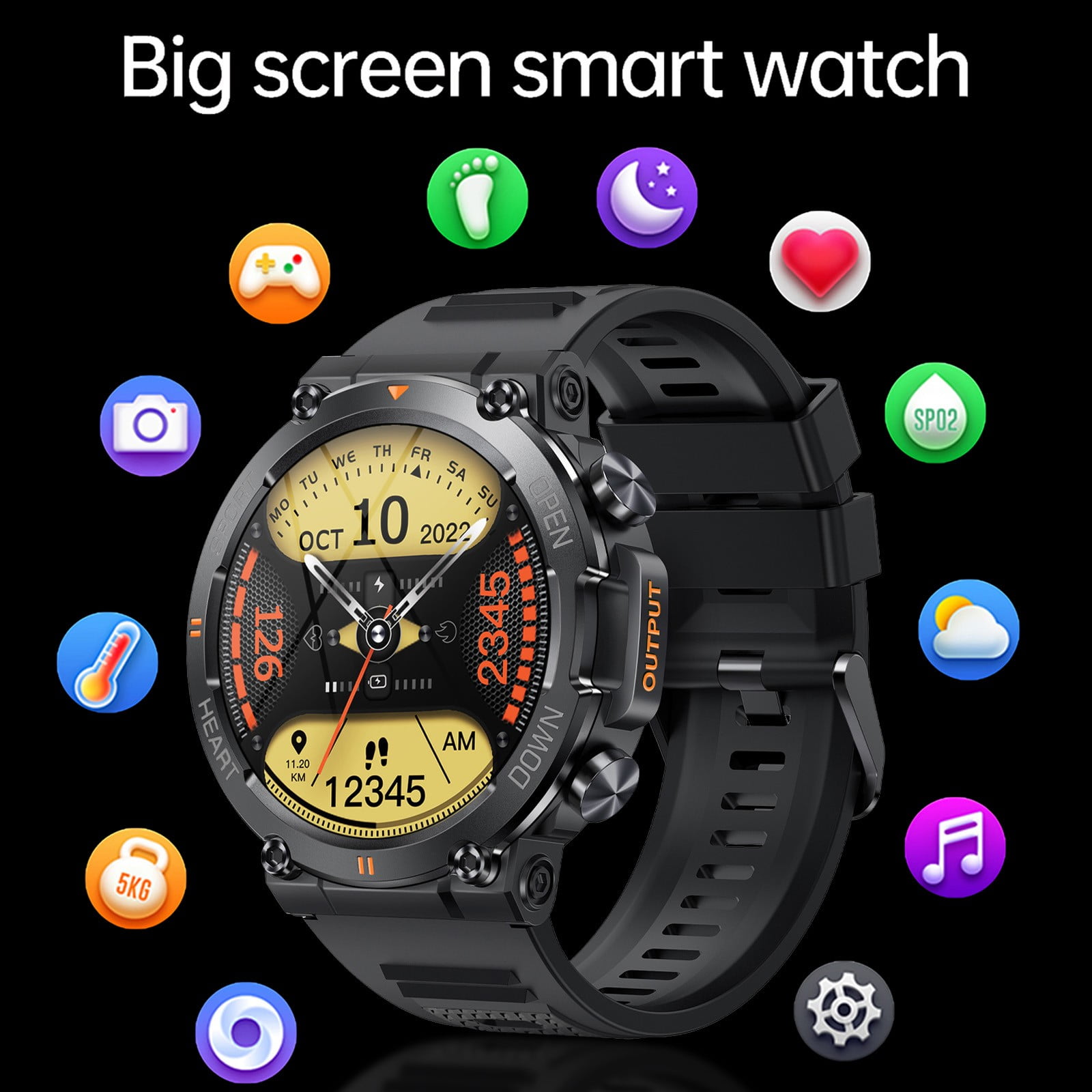 TanChengg Heart Rate Watch Multi Function Smartwatch Heart Rate Oxygen Pressure Supervision ...