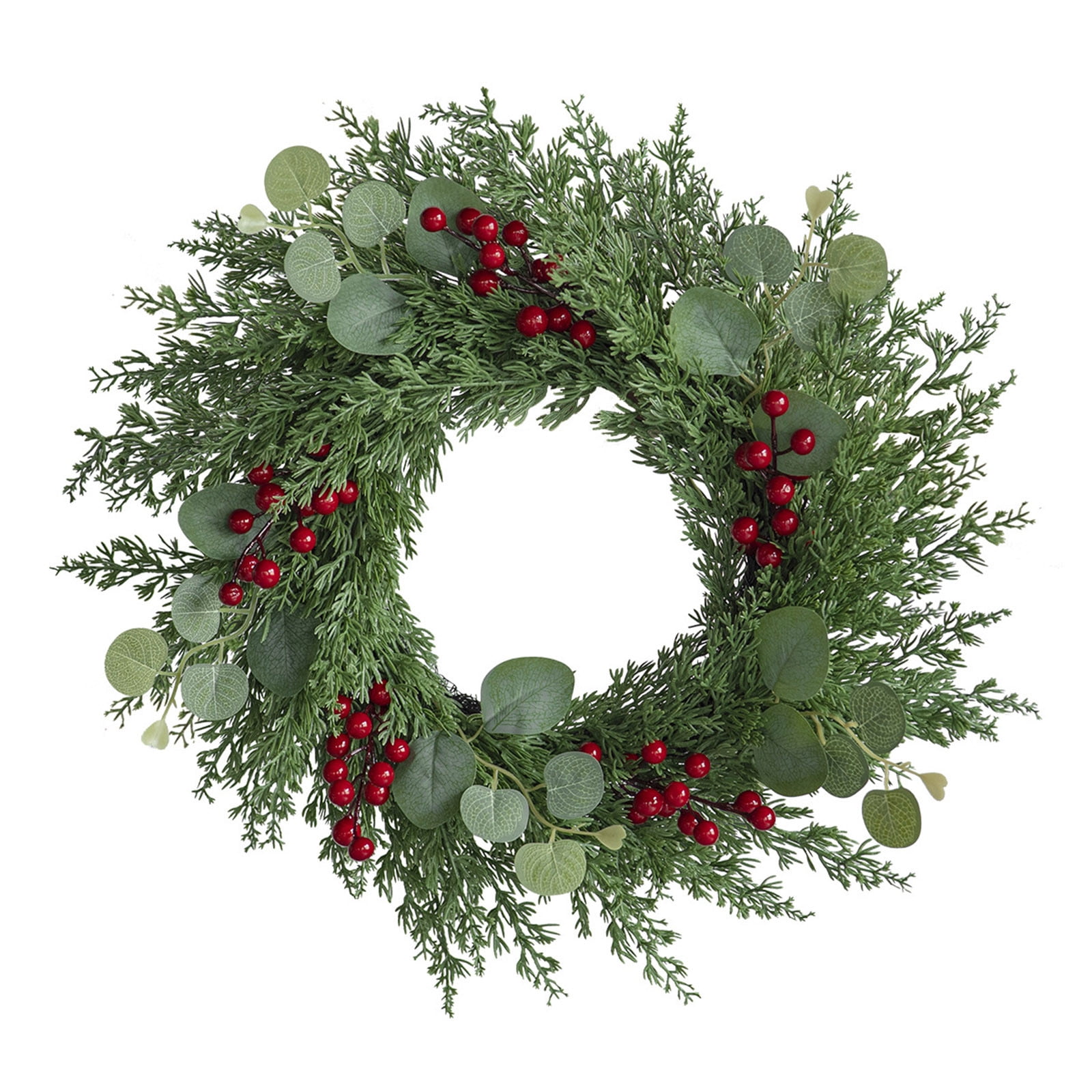 TanSiDing 2pcs Lifelike Artificial Pine Wreath with Red Berries ...