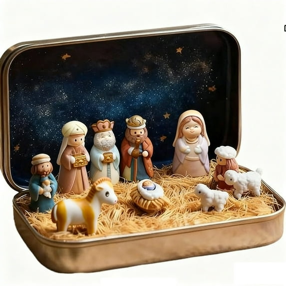 TanSiDing 3pcs Mini Christmas Nativity Set in Tin Box Small Nativity ...