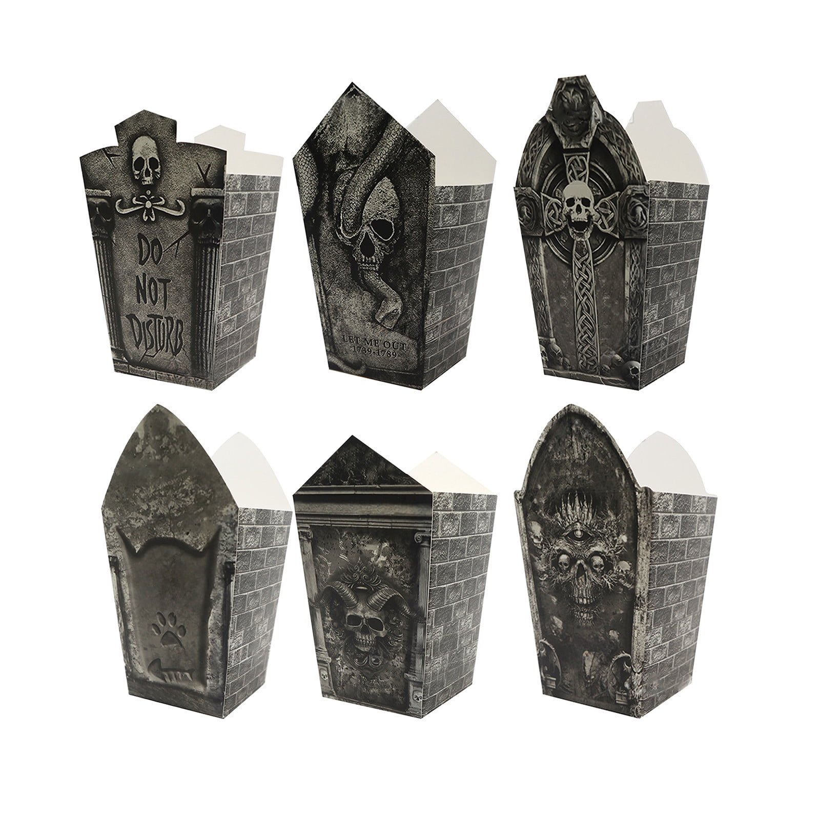 TanSiDing 6pcs Halloween Popcorn Bucket Skull Tombstone Party Candy Box ...