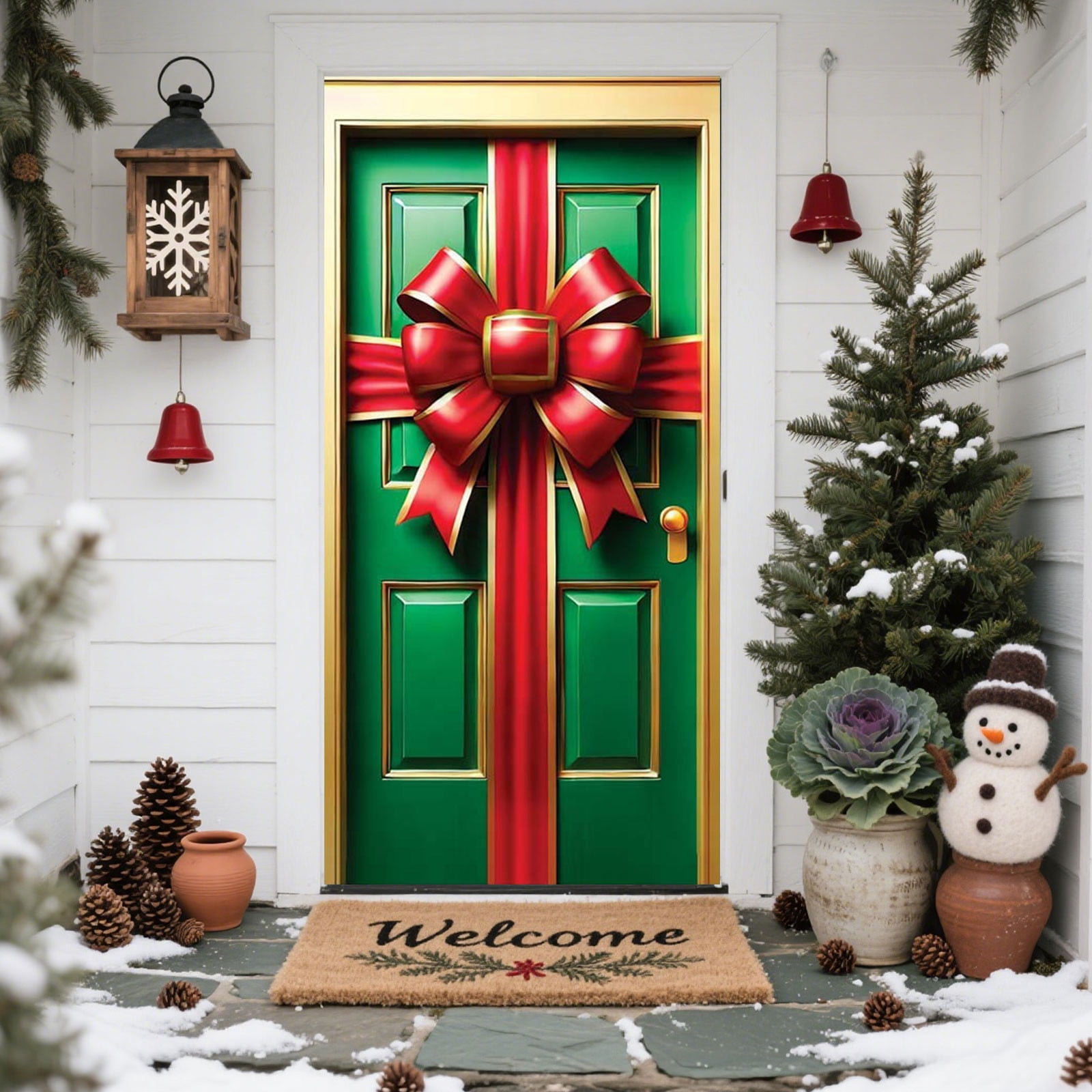 TanSiDing 1pcs Festive Christmas Door Cover Decorative Holiday Bow ...