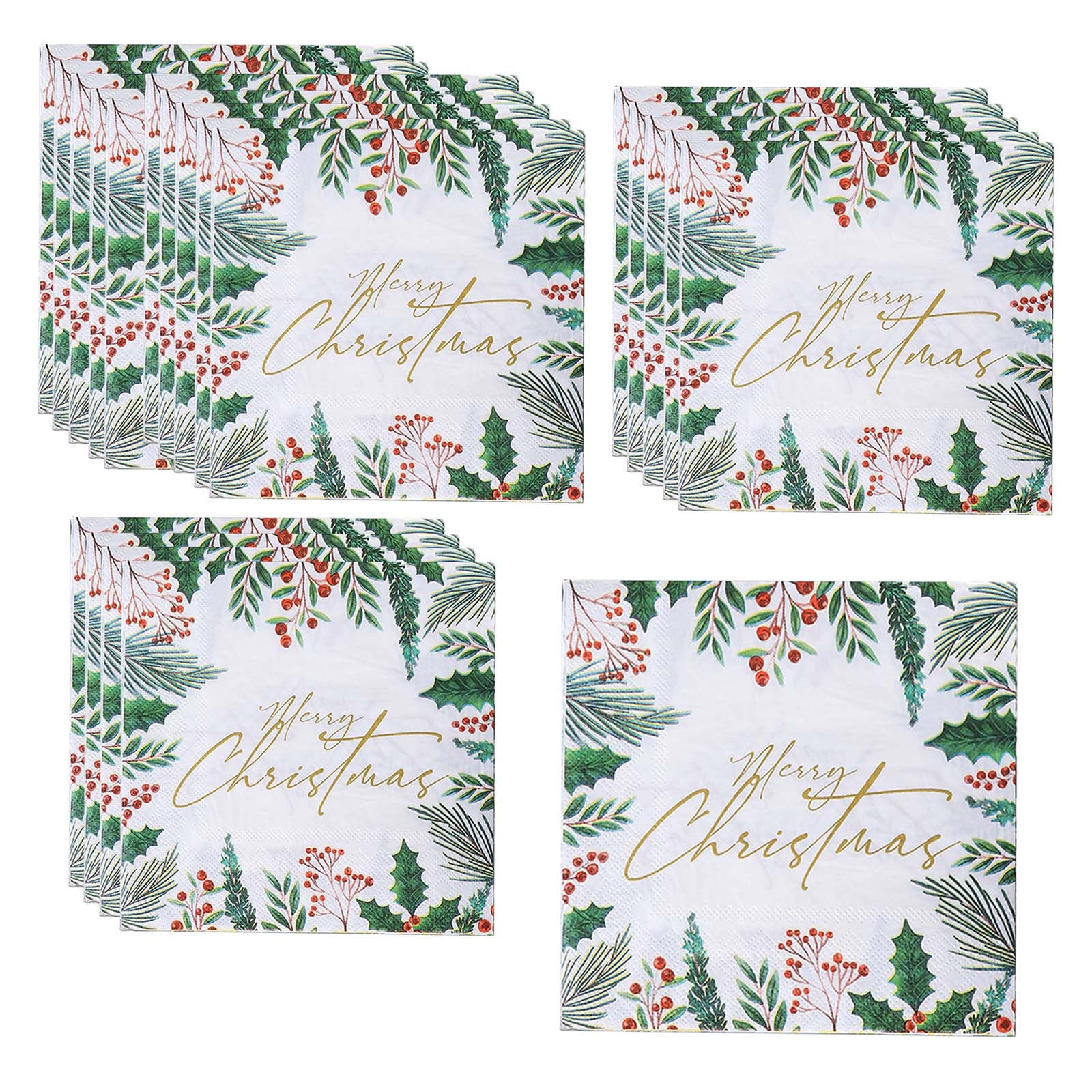 TanSiDing 80pcs Christmas Holiday Paper Napkins 2-Ply Disposable Double ...