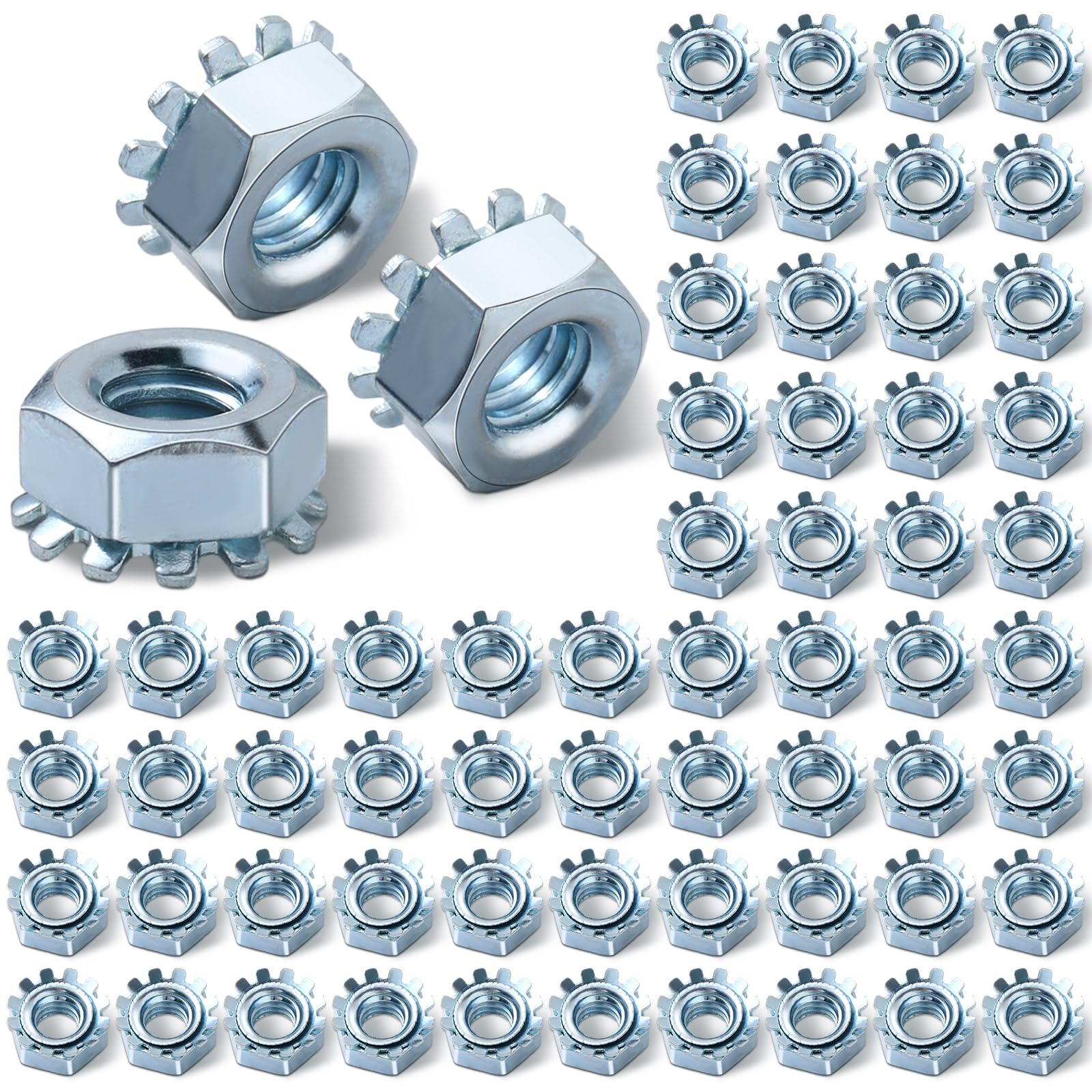 Tandefio 100 Pcs Lock Nut, 1/4"-20 Lock Nuts Zinc Plated Steel Nuts ...
