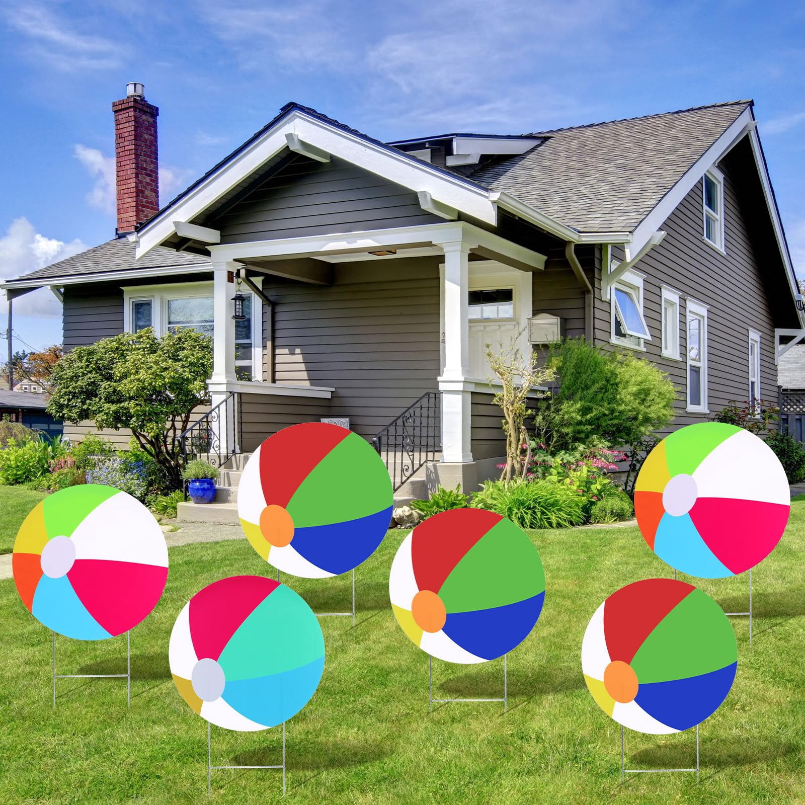 Tandefio 6 Pcs Summer MMF7 Beach Balls Yard Signs with Stakes 11.8 Inch ...