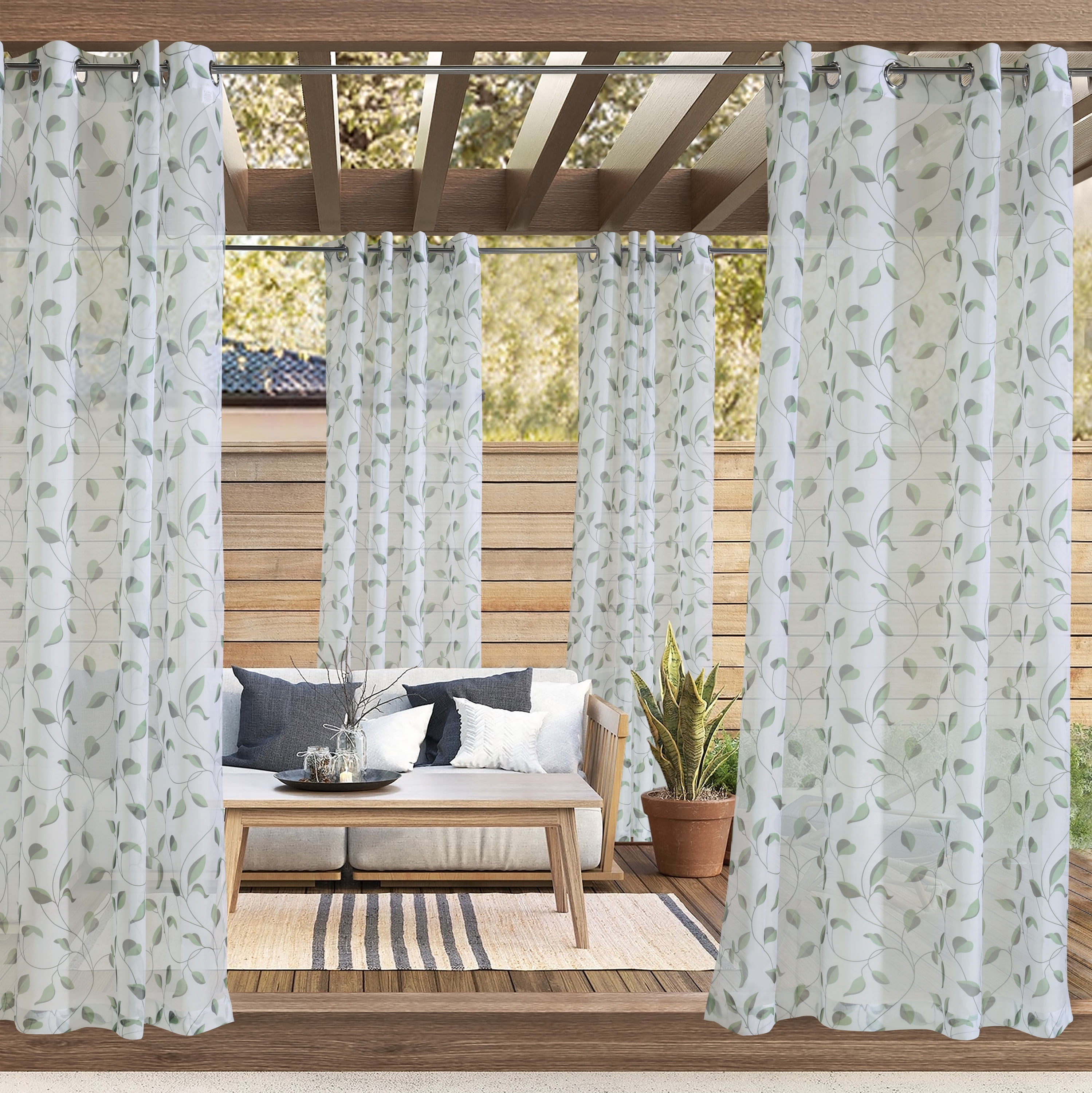 Tandem Leaf Indoor/Outdoor Grommet Curtain Panel 54" x 96" in Green ...