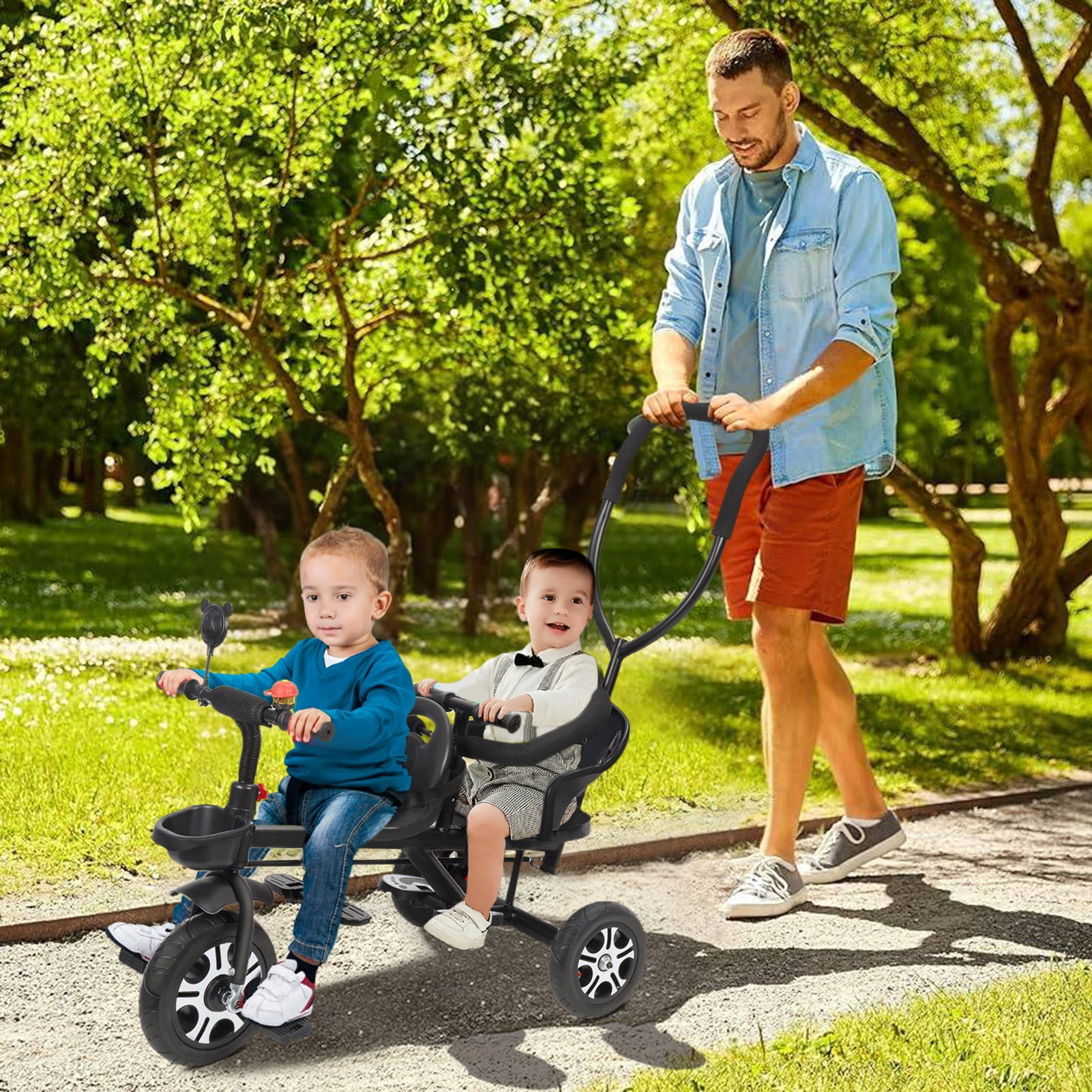 Tandem Tricycle with Double Seat And Storage Basket for 2-8 Years Old ...