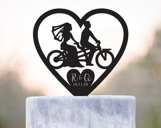 Tandem bike wedding heart cake topper,tandem bicycle in heart cake ...
