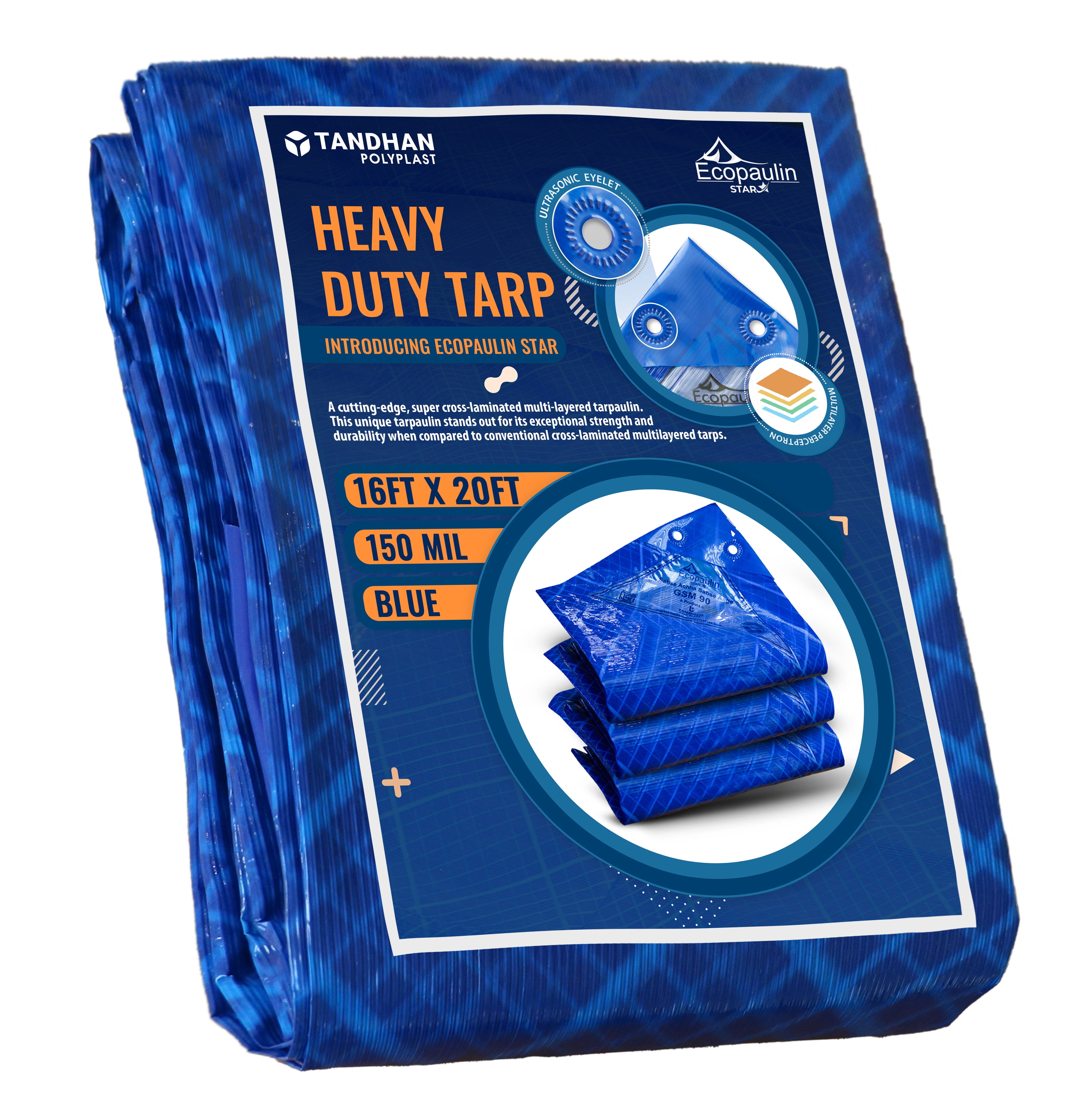 Tandhan Blue 16" x 20", 6 Mils Thickness Heavy Duty Tarp - Walmart.com