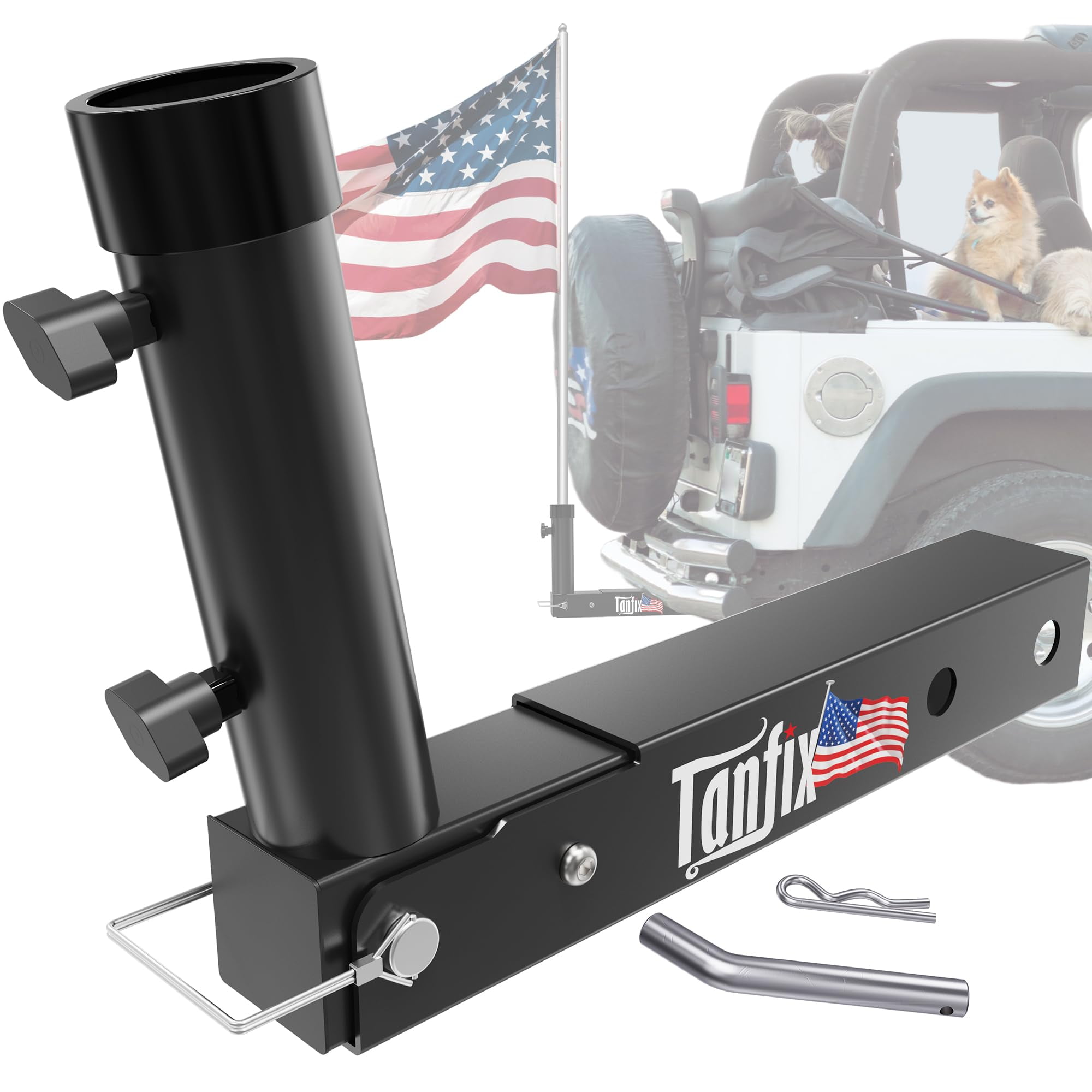 Tanfix Foldable Hitch Mount Flagpole Holder | All Metal Heavy- Duty ...