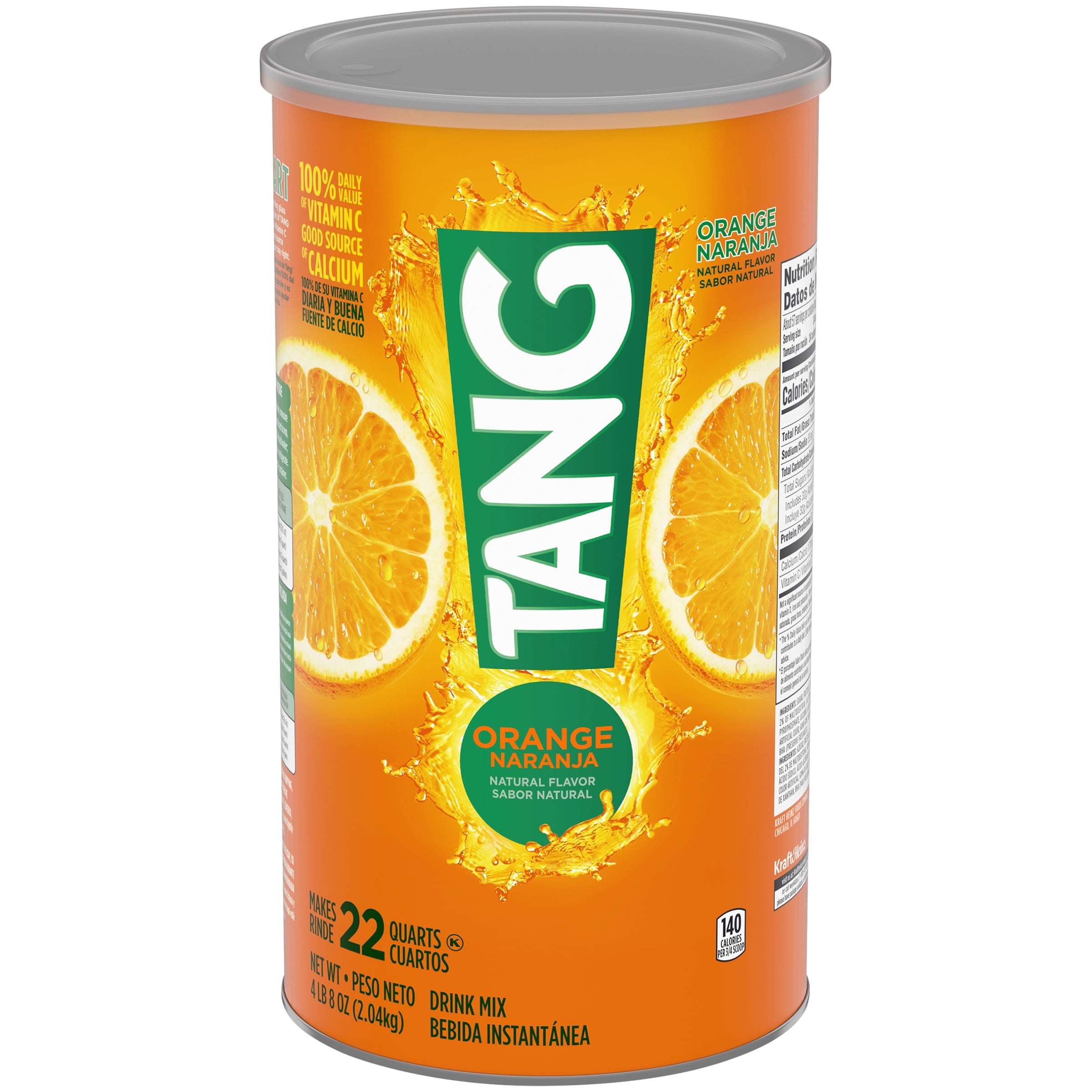Tang Orange Powdered Drink Mix, 72 oz Canister, Pack of 2 with 100% ...