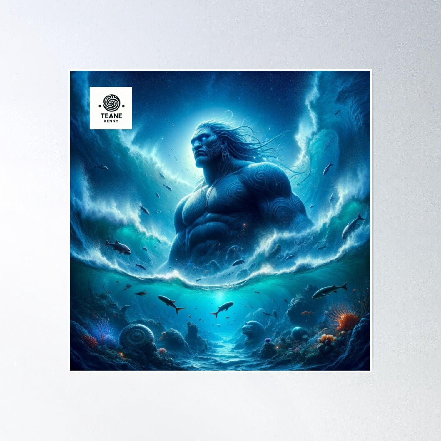 Tangaroa God Of The Seas Poster Wall Art, Modern Wall Decor, 16x16 ...
