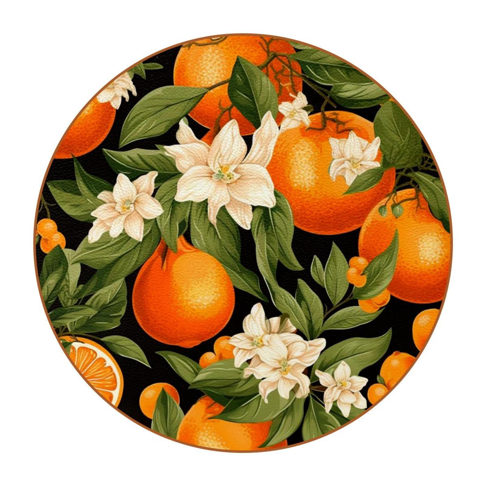 Tangerine 6PCS Round Microfiber Leather Coasters, 11x11 cm/4.3x4.3 in ...